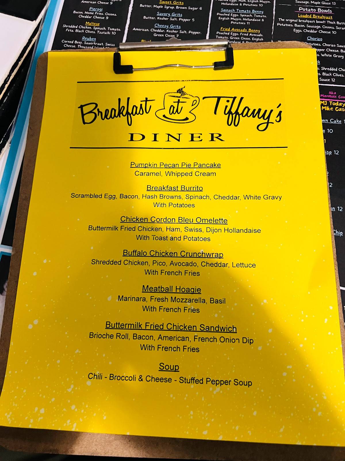 Menu at Breakfast at Tiffany's Diner restaurant, Sharpsville