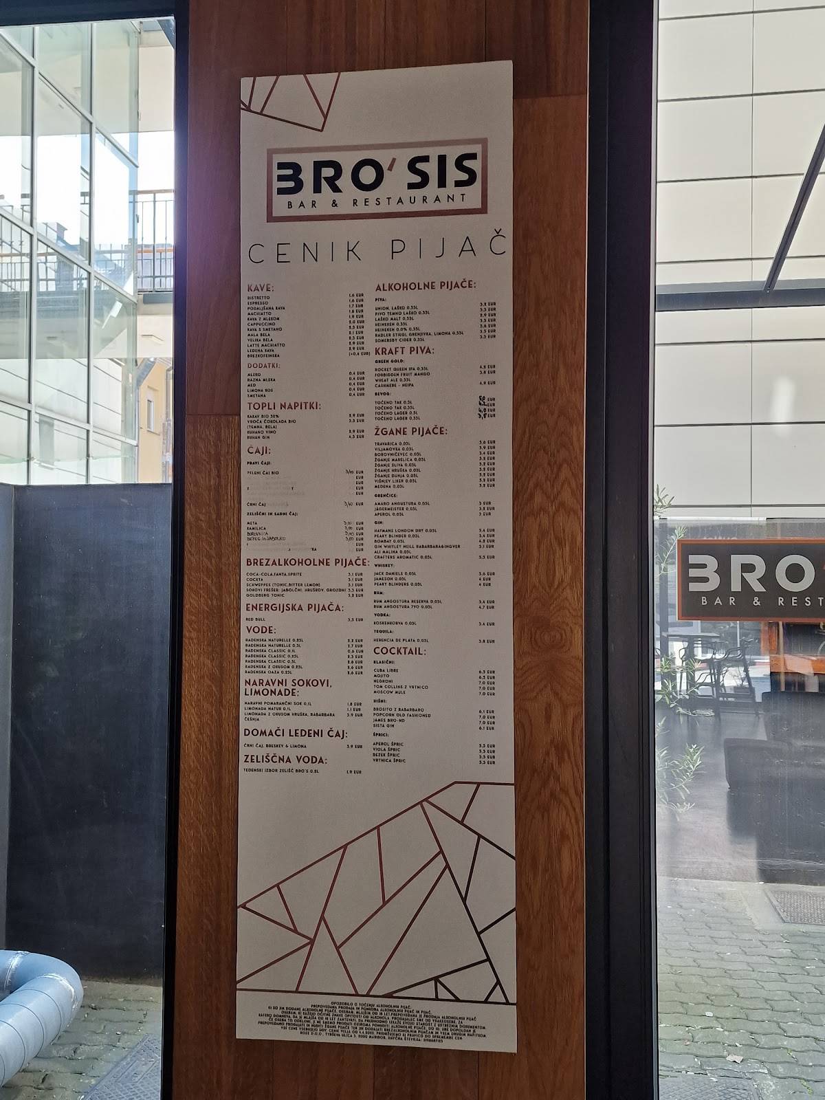 Speisekarte von Bro'Sis Bar & Restaurant, Maribor