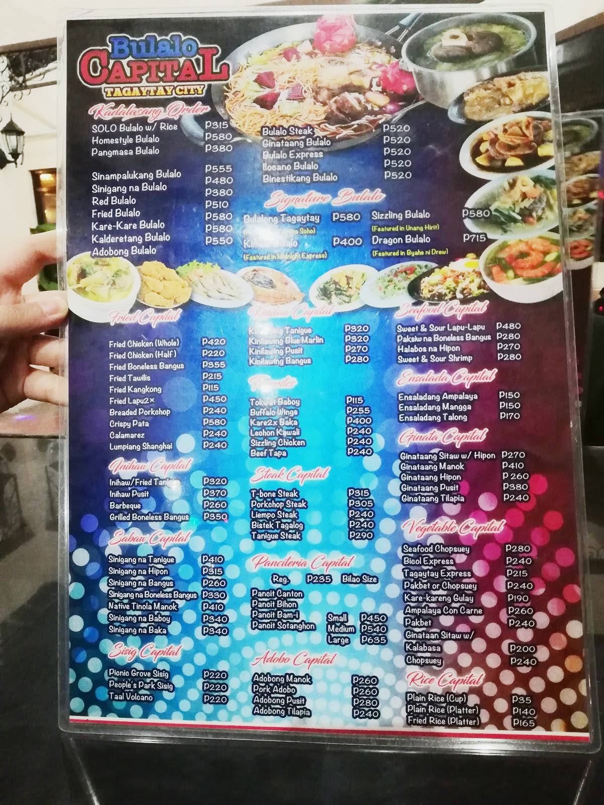 Menu at Bulalo Capital Main (KTV Resto) restaurant, Tagaytay