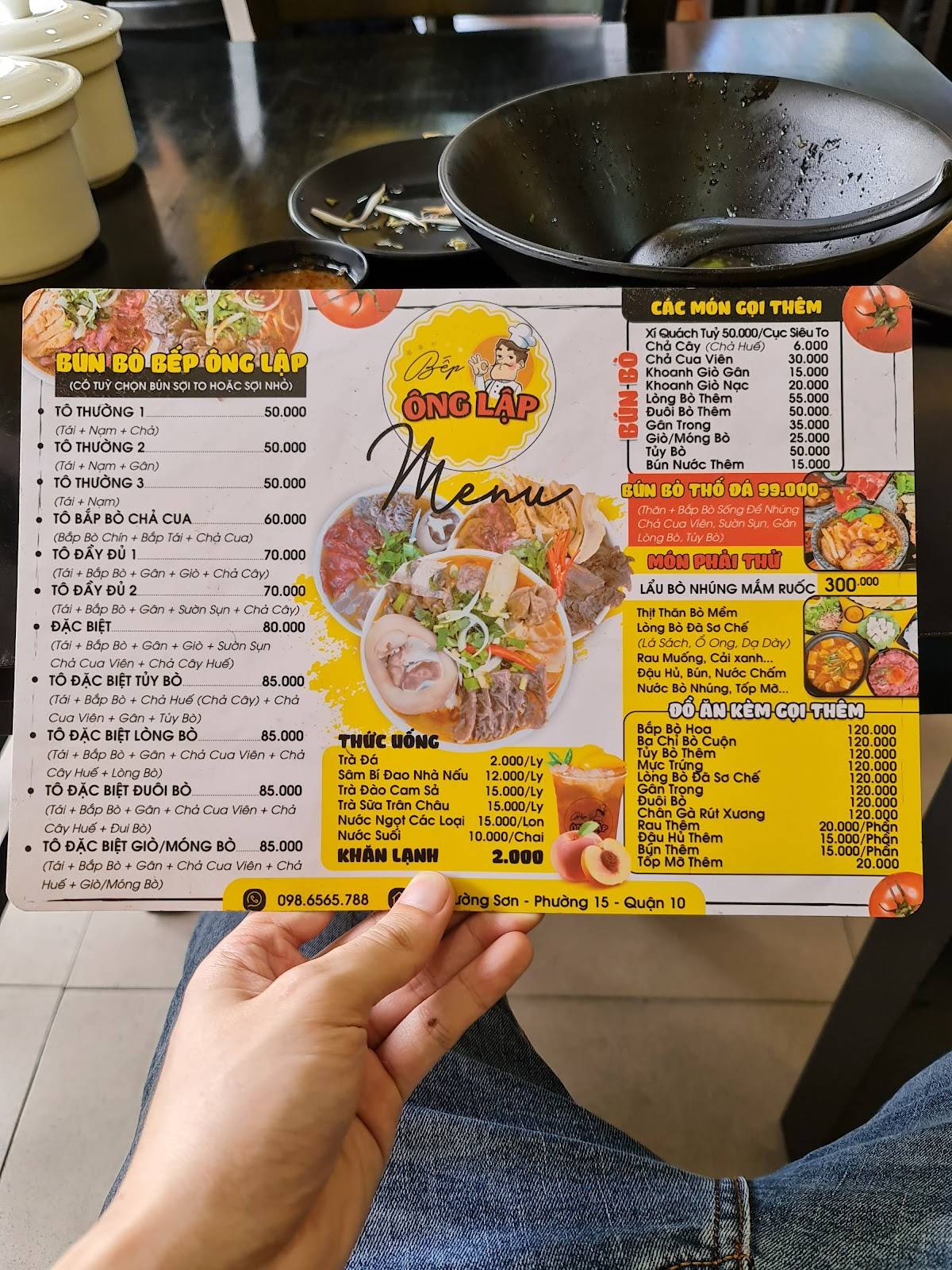 Menu at Bún Bò Thố Đá Bếp Ông Lập - Trường Sơn restaurant, Ho Chi Minh City