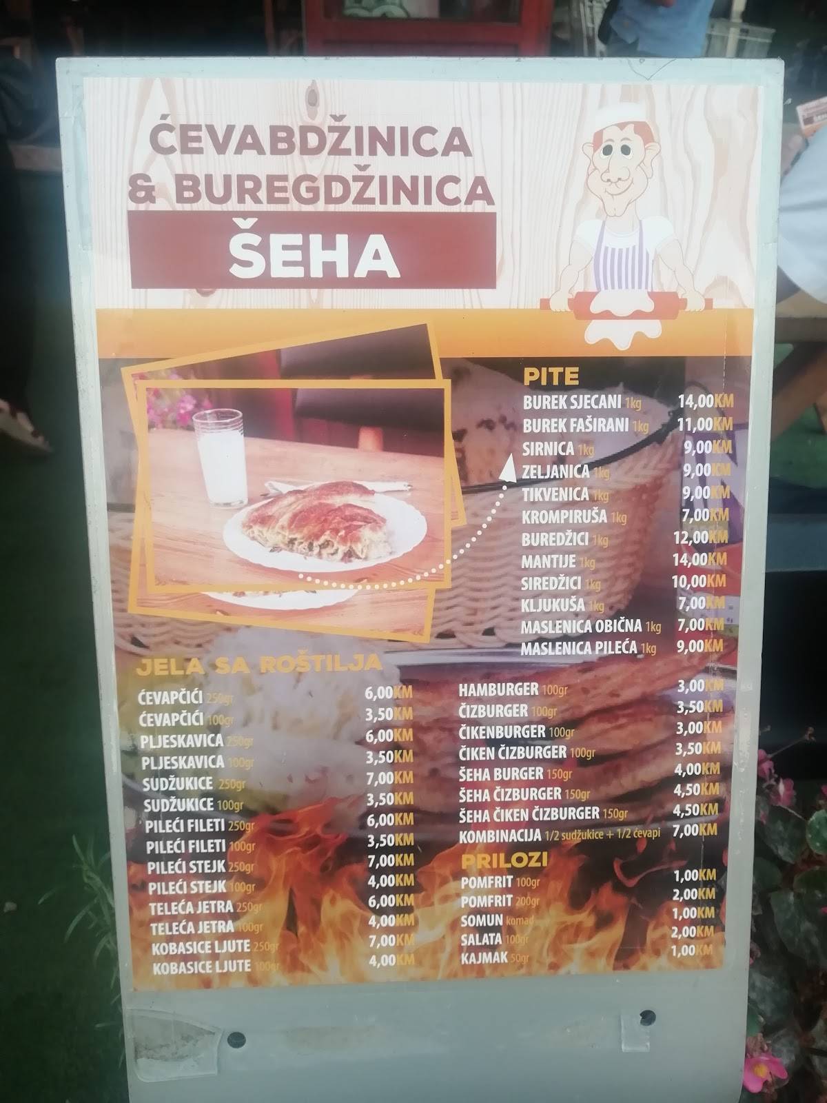 Menu at Buregdžinica/Ćevabdžinica "Šeha" restaurant, Sarajevo