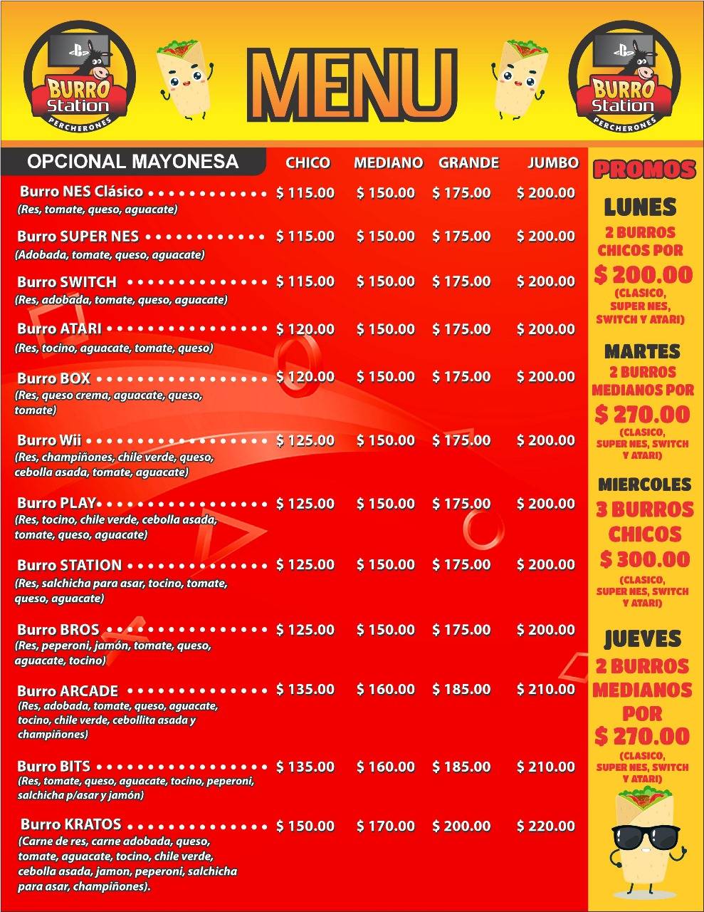 Carta del restaurante Burro Station Percherones, Hermosillo