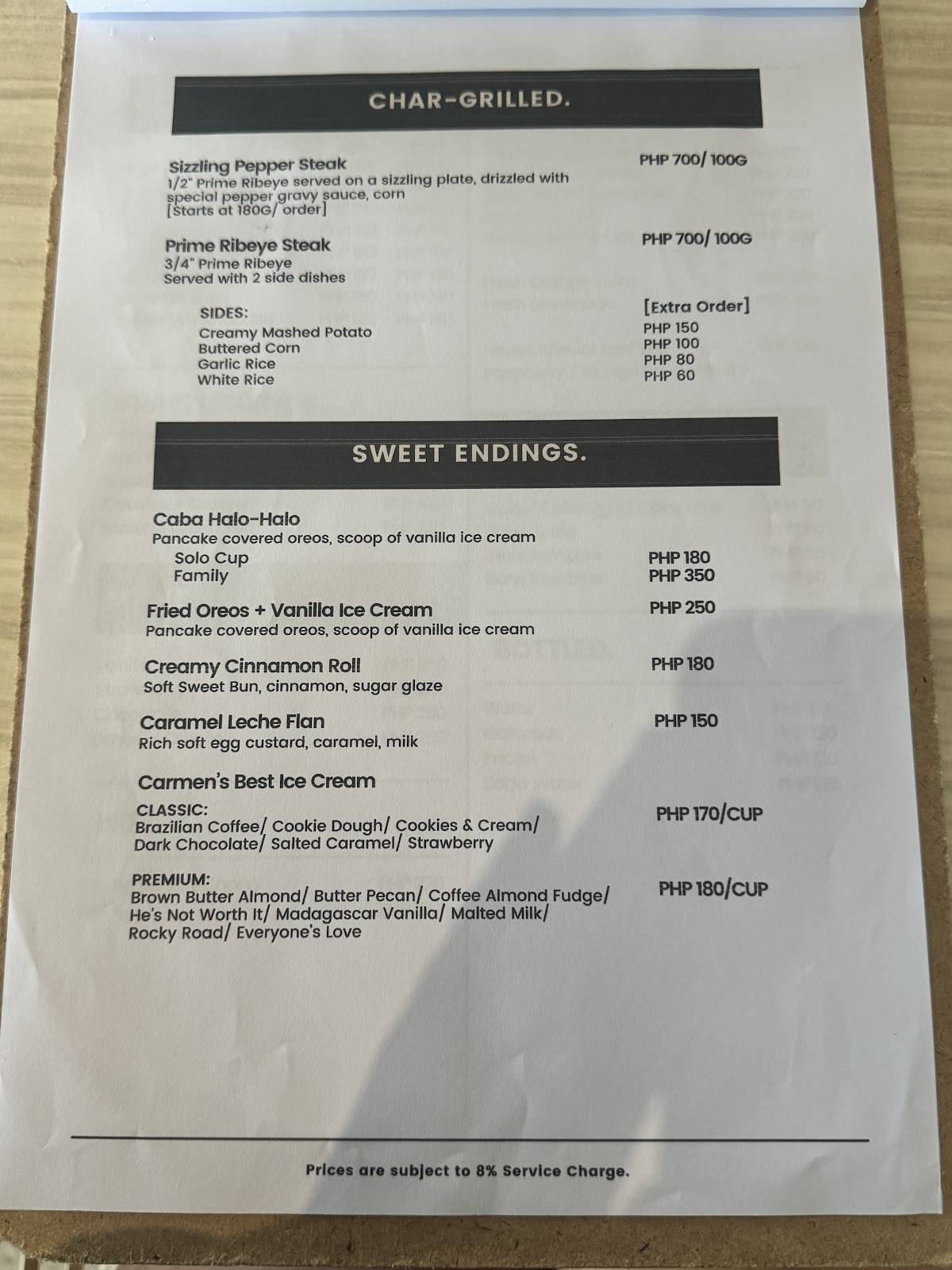 Menu at Caba Garden Cafe, San Pedro