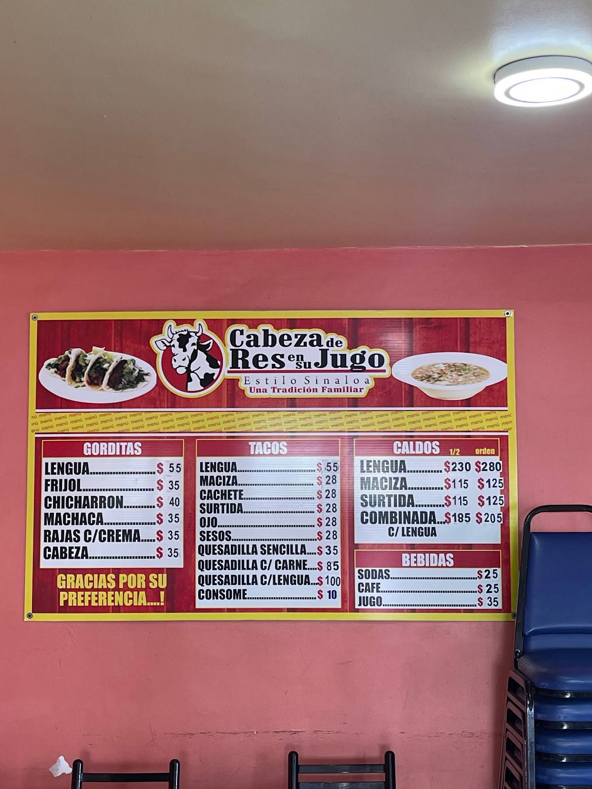 Carta del restaurante Cabeza del Res en su Jugo Estilo Sinaloa, Tijuana ...