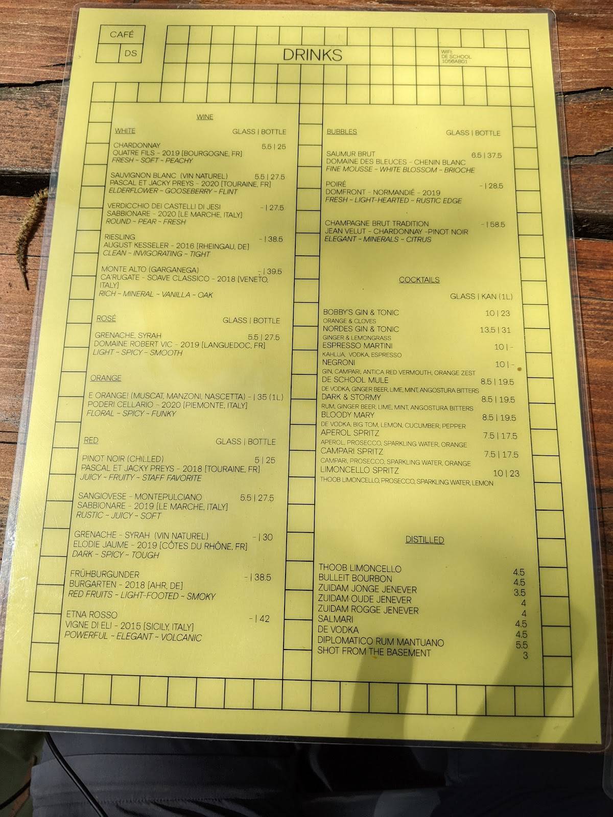 Menu at Cafe DS, Amsterdam, Doctor Jan van Breemenstraat 3