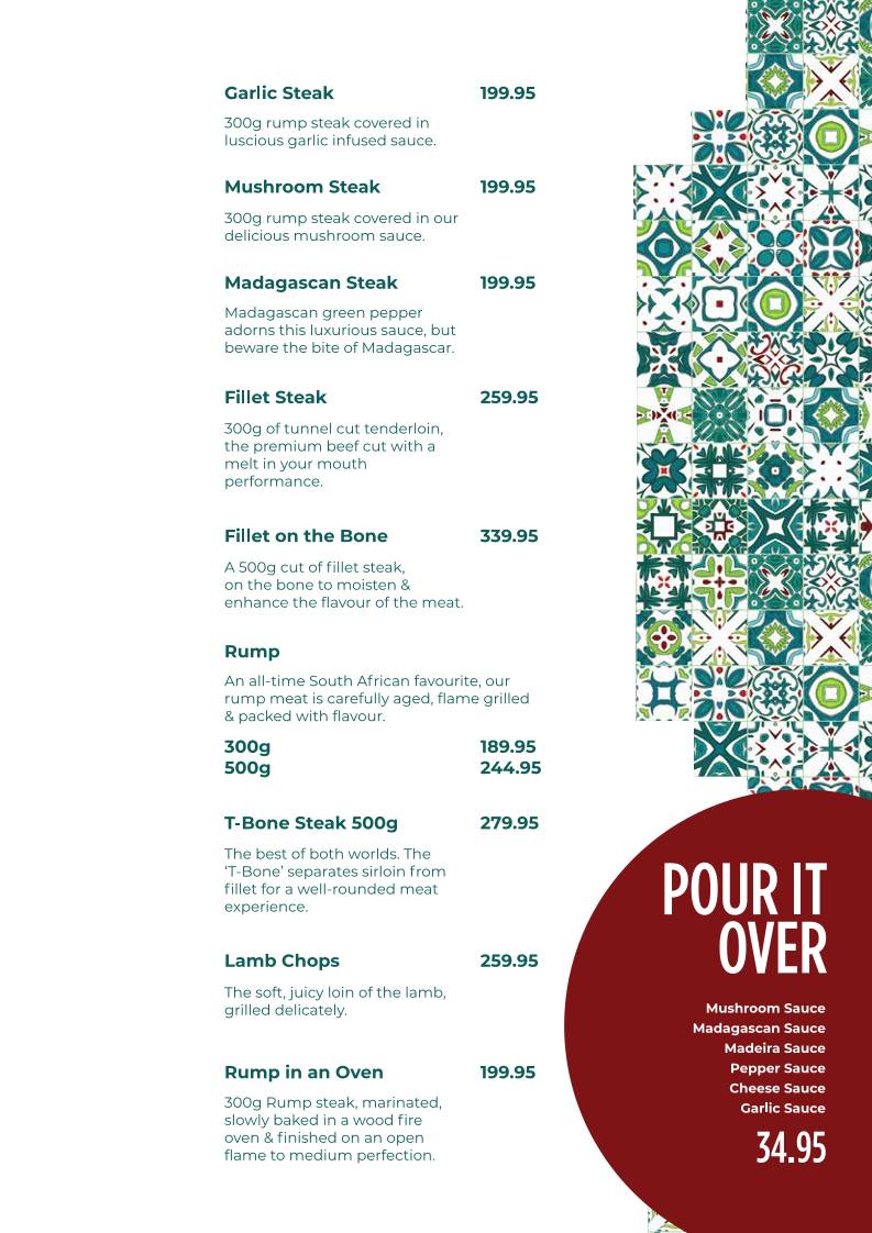 Menu at Calisto's Portuguese Restaurant Rosebank, Johannesburg