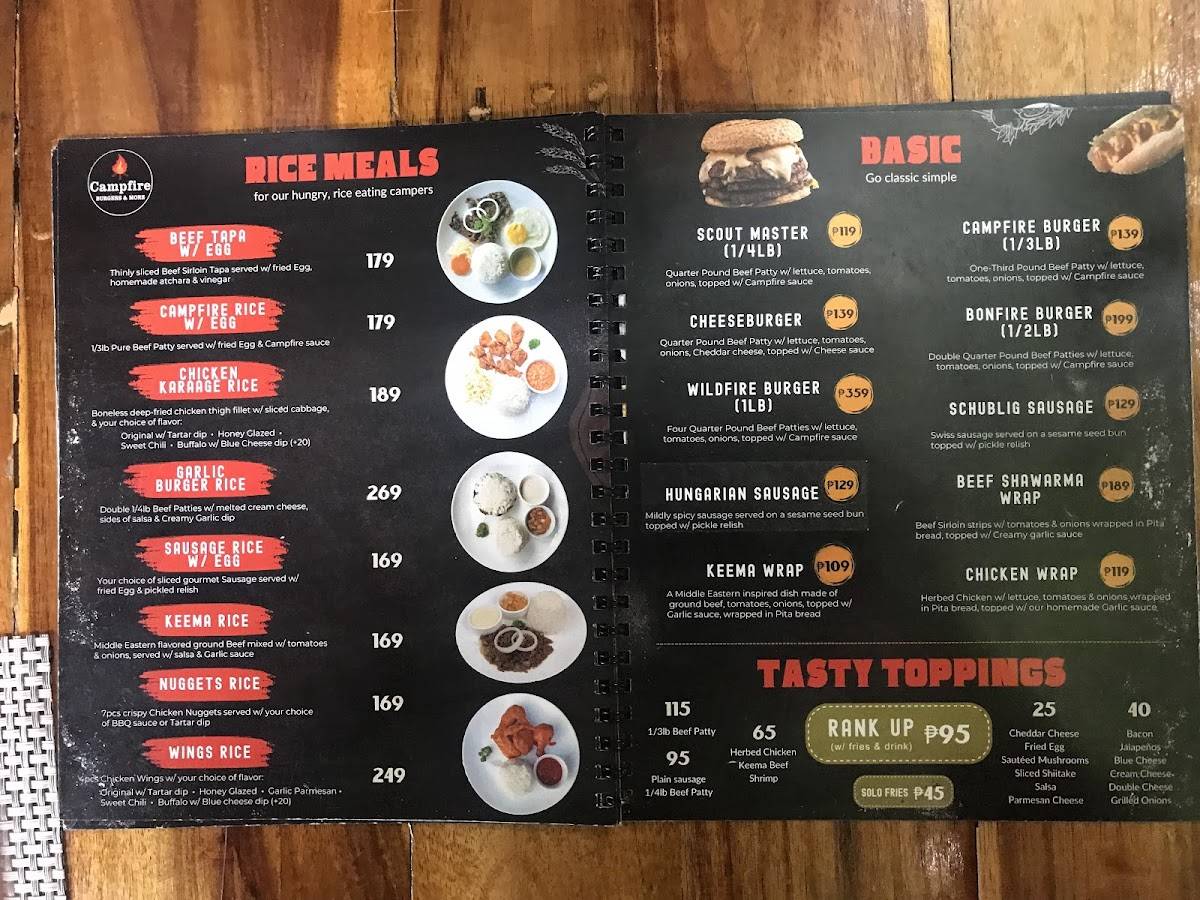 Menu at Campfire Burgers & More - Sct Limbaga restaurant, Quezon City
