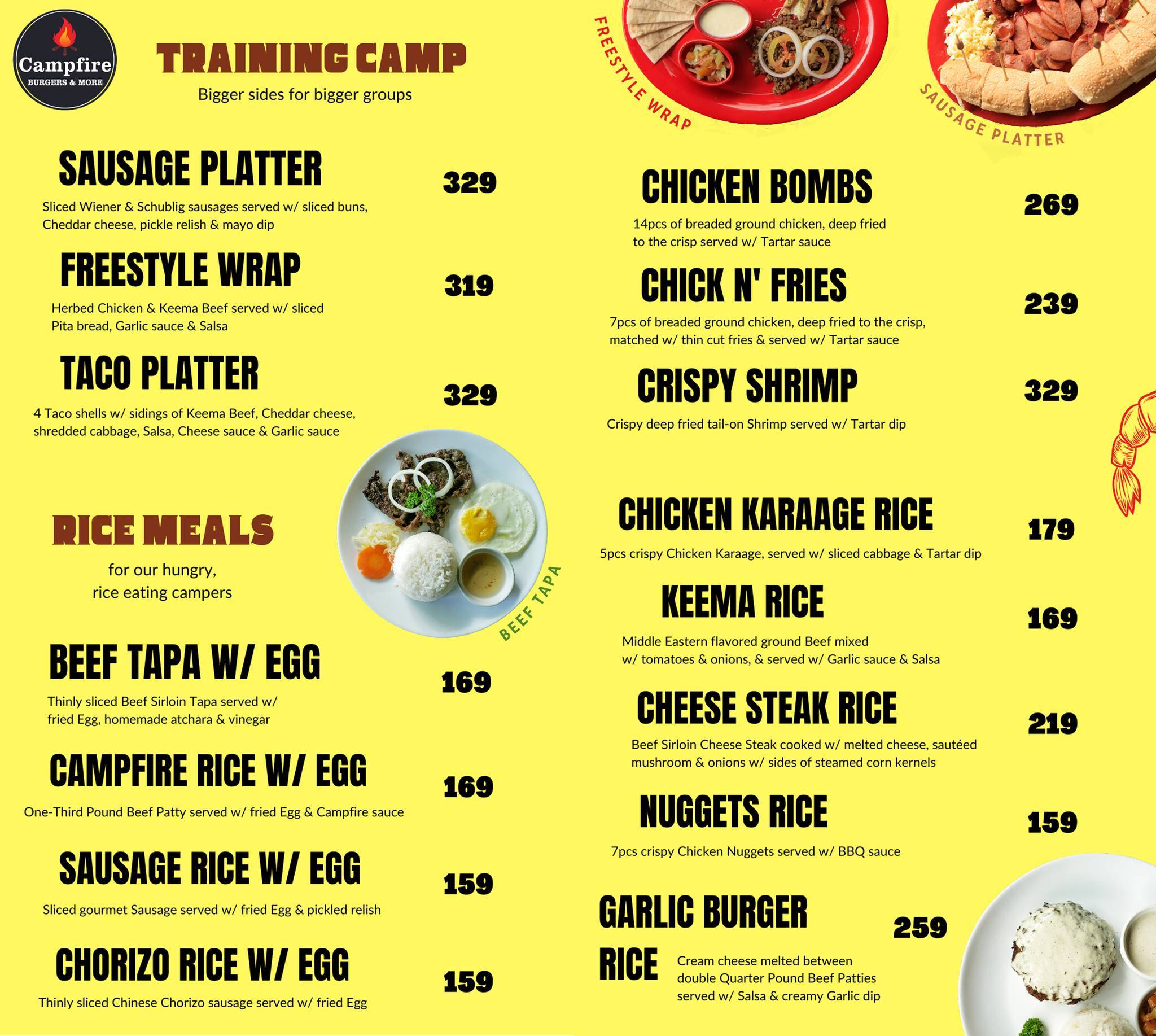 Menu at Campfire Burgers & More - Sct Limbaga restaurant, Quezon City