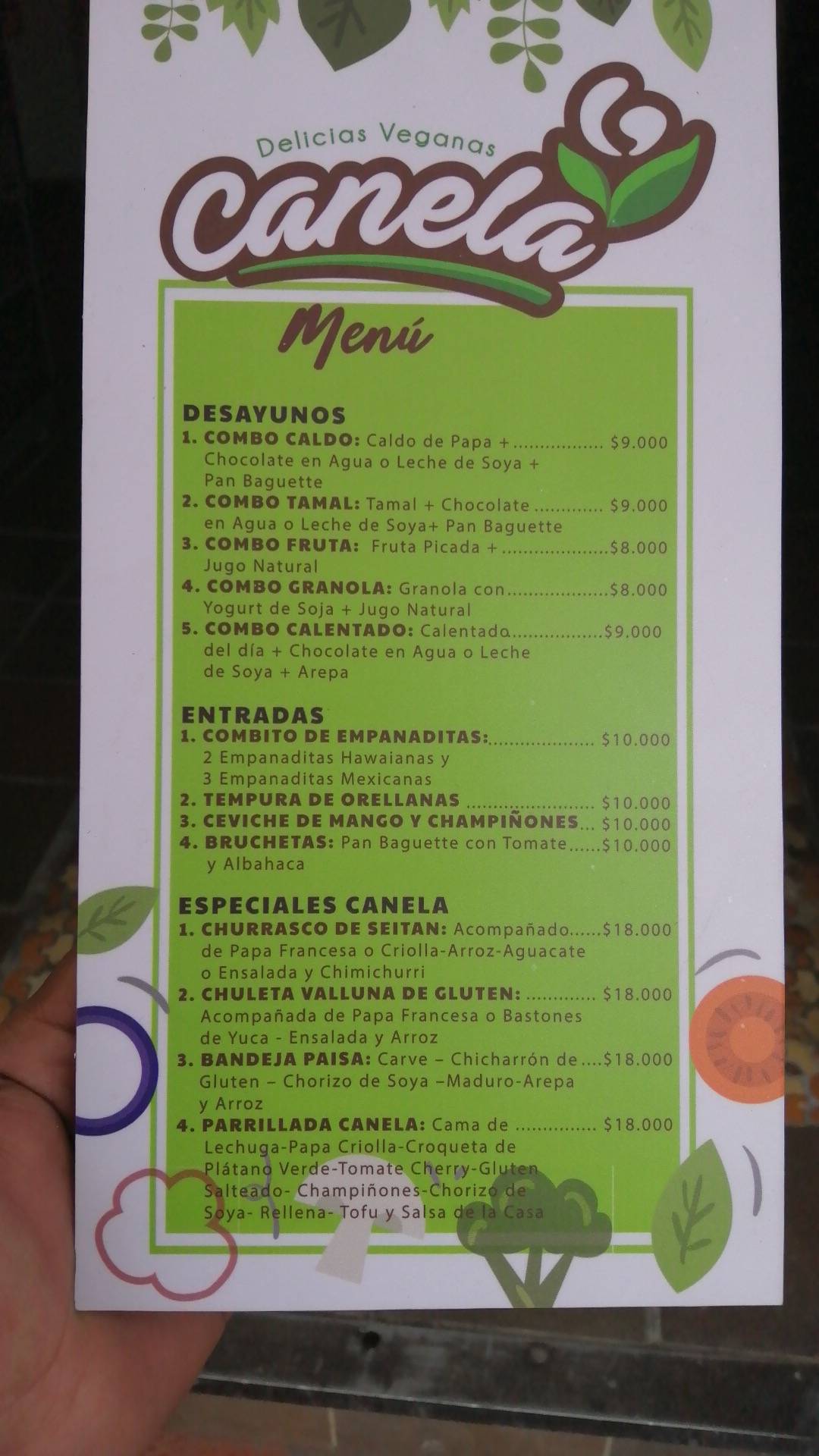 Menu at Canela Delicias Veganas restaurant, Bogotá, Cl. 17 Sur #40c-69