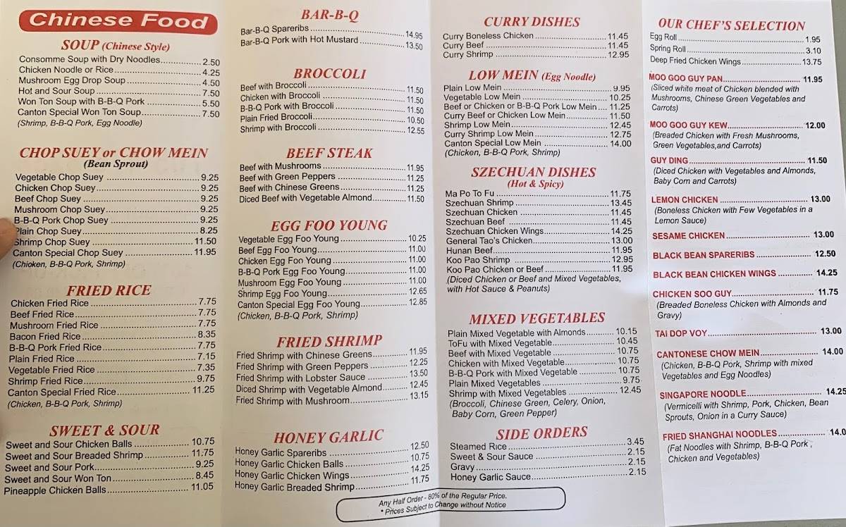 Menu at Canton Express restaurant, North Bay