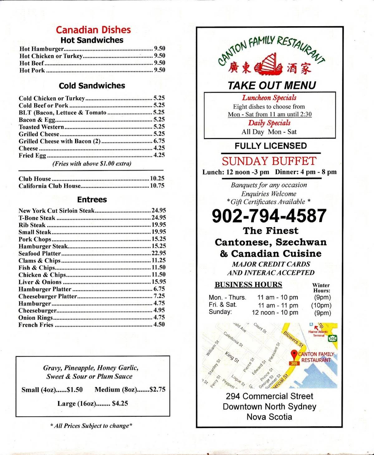 Menu at Canton Family Restaurant, North Sydney, 294 Commercial St
