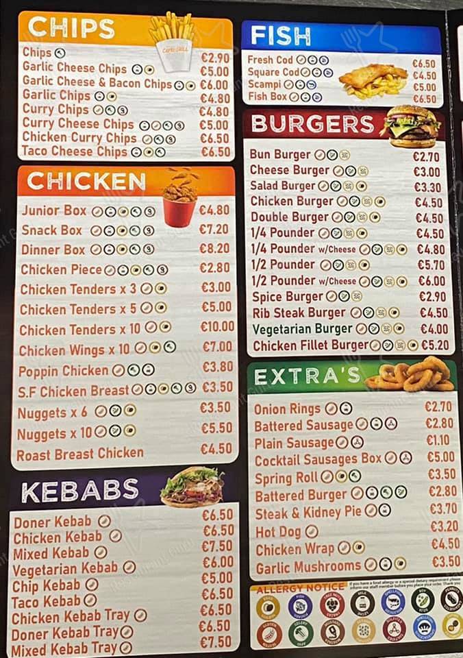 Menu at Capri Grill Ballyragget restaurant, Ballyragget, Castle St