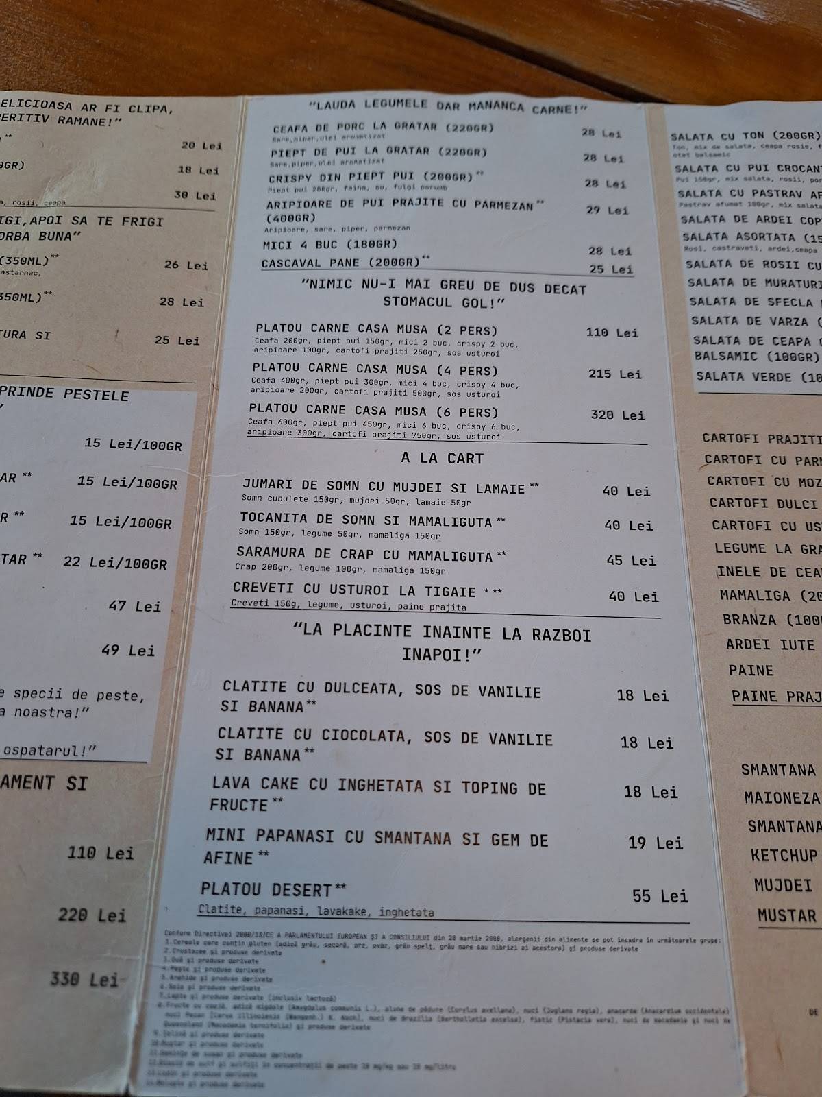 Menu at Casa Musa Restaurant, Romania