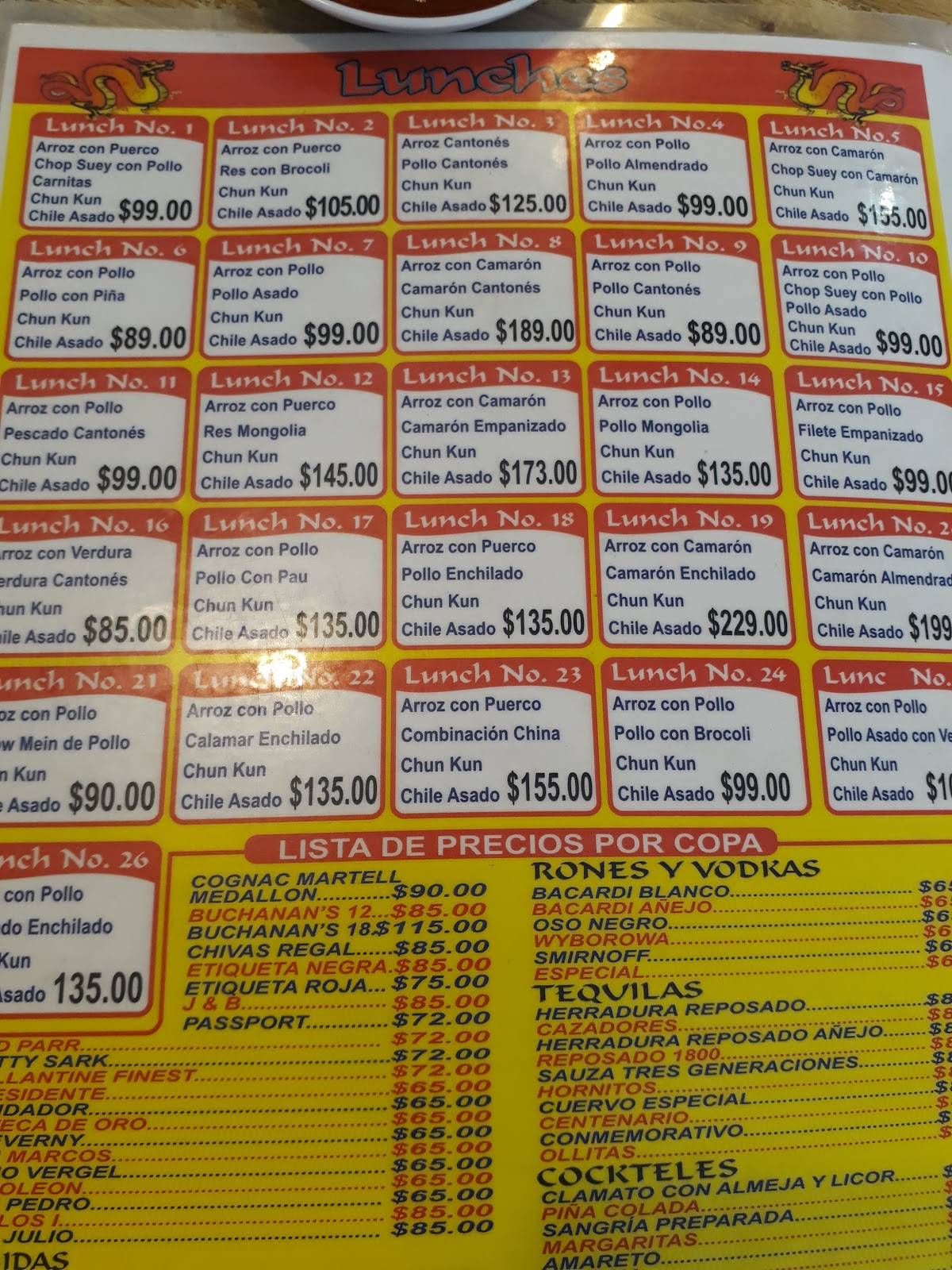 Carta de Restaurant Cat Cheoon, Tijuana, Blvd. Insurgentes 11