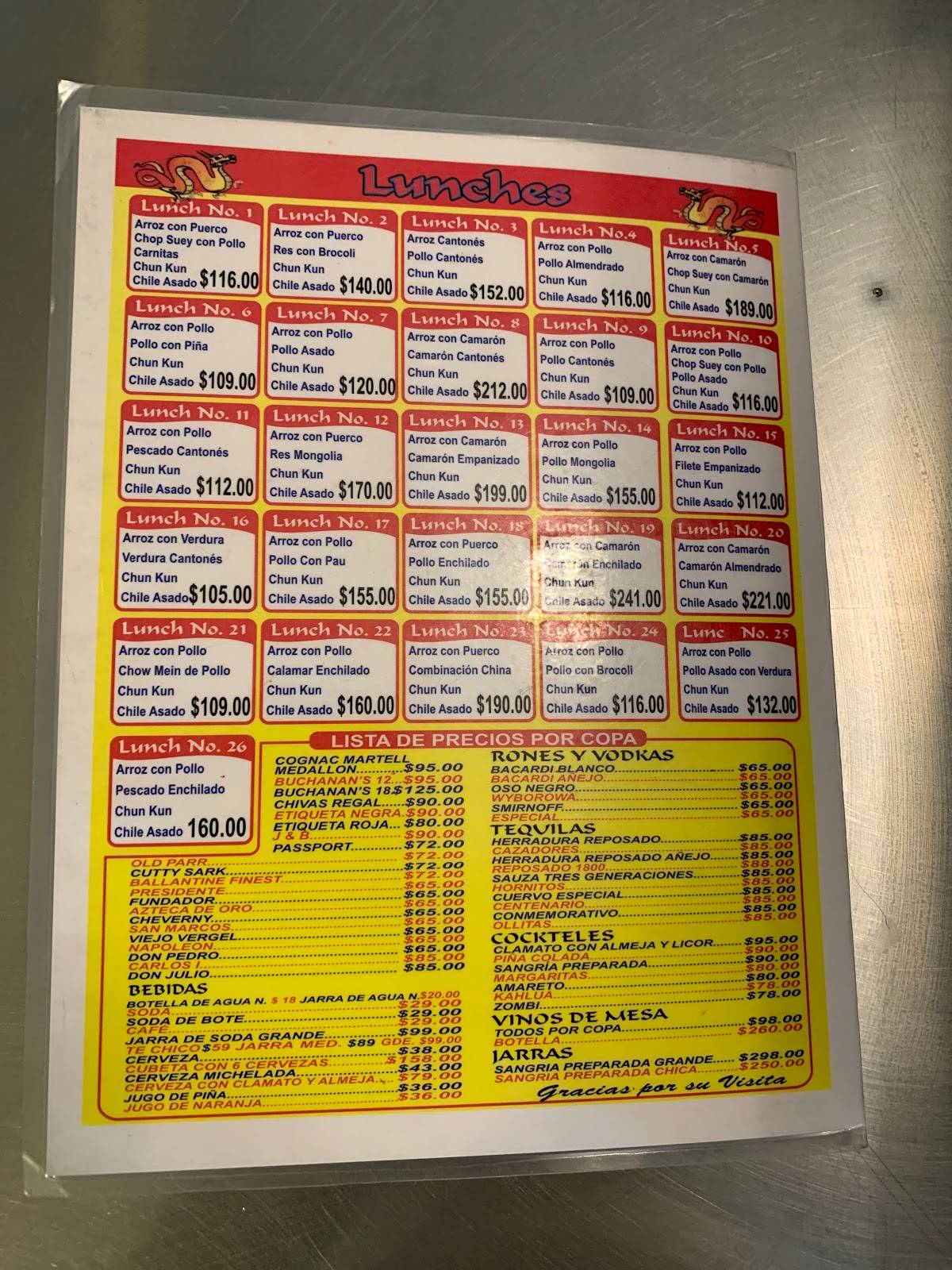 Carta de Restaurant Cat Cheoon, Tijuana, Blvd. Insurgentes 11