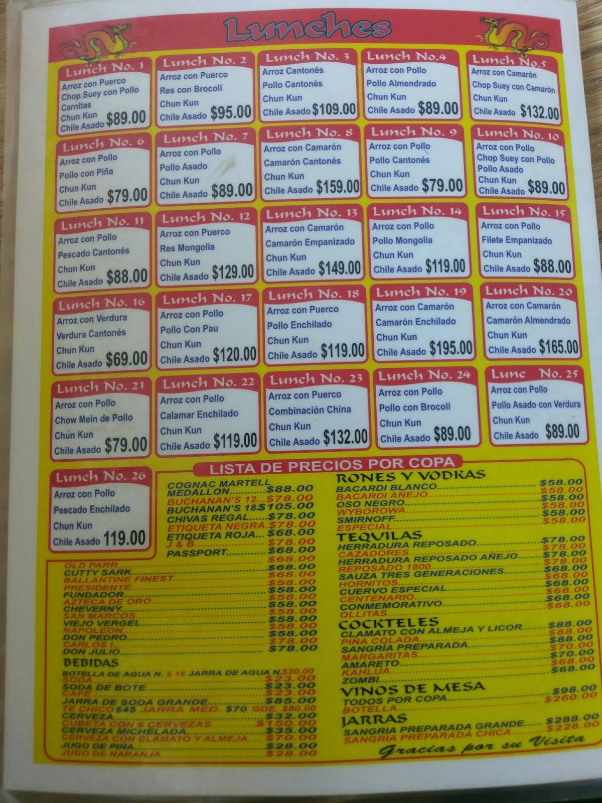 Carta de Restaurant Cat Cheoon, Tijuana, Blvd. Insurgentes 11