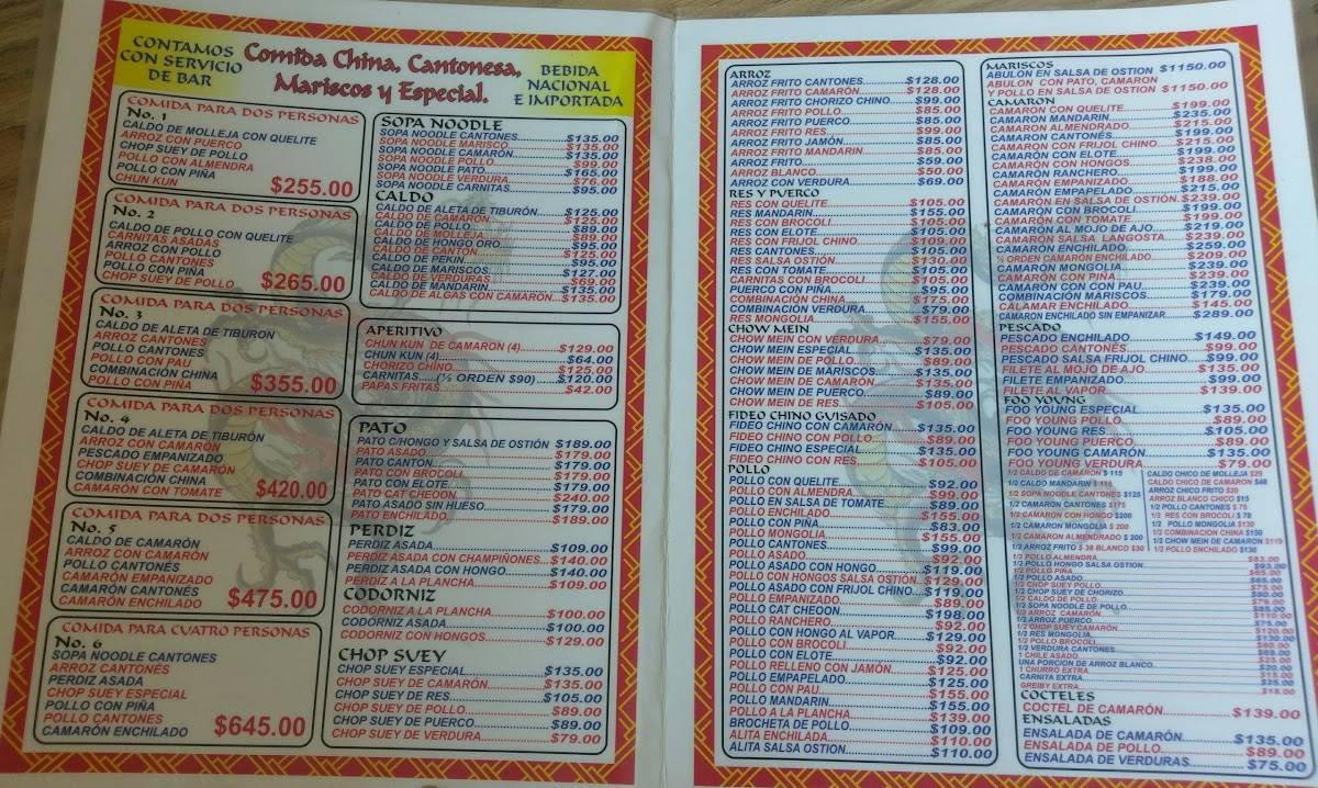 Carta de Restaurant Cat Cheoon, Tijuana, Blvd. Insurgentes 11