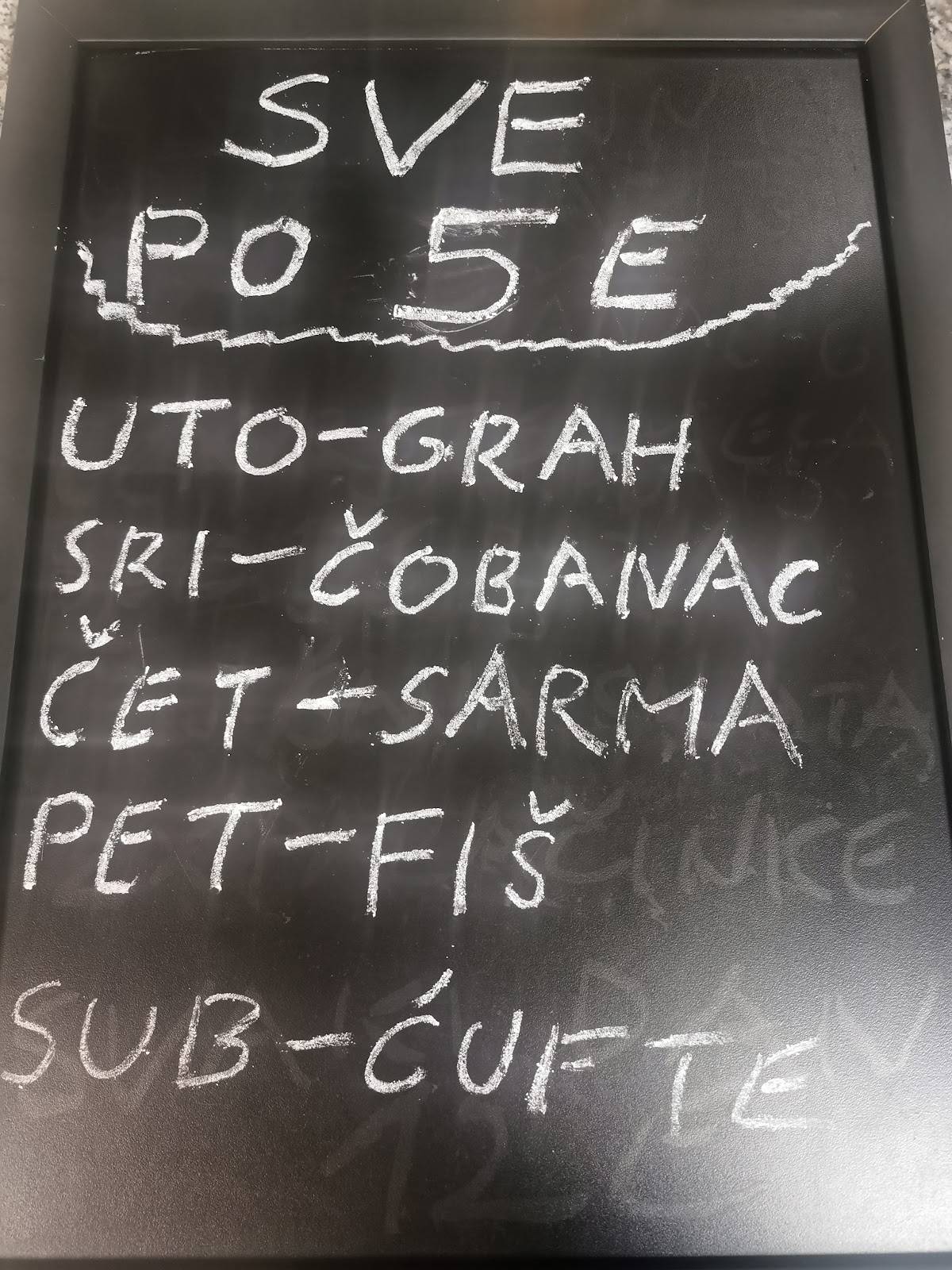 Menu at Catering Jole restaurant, Osijek