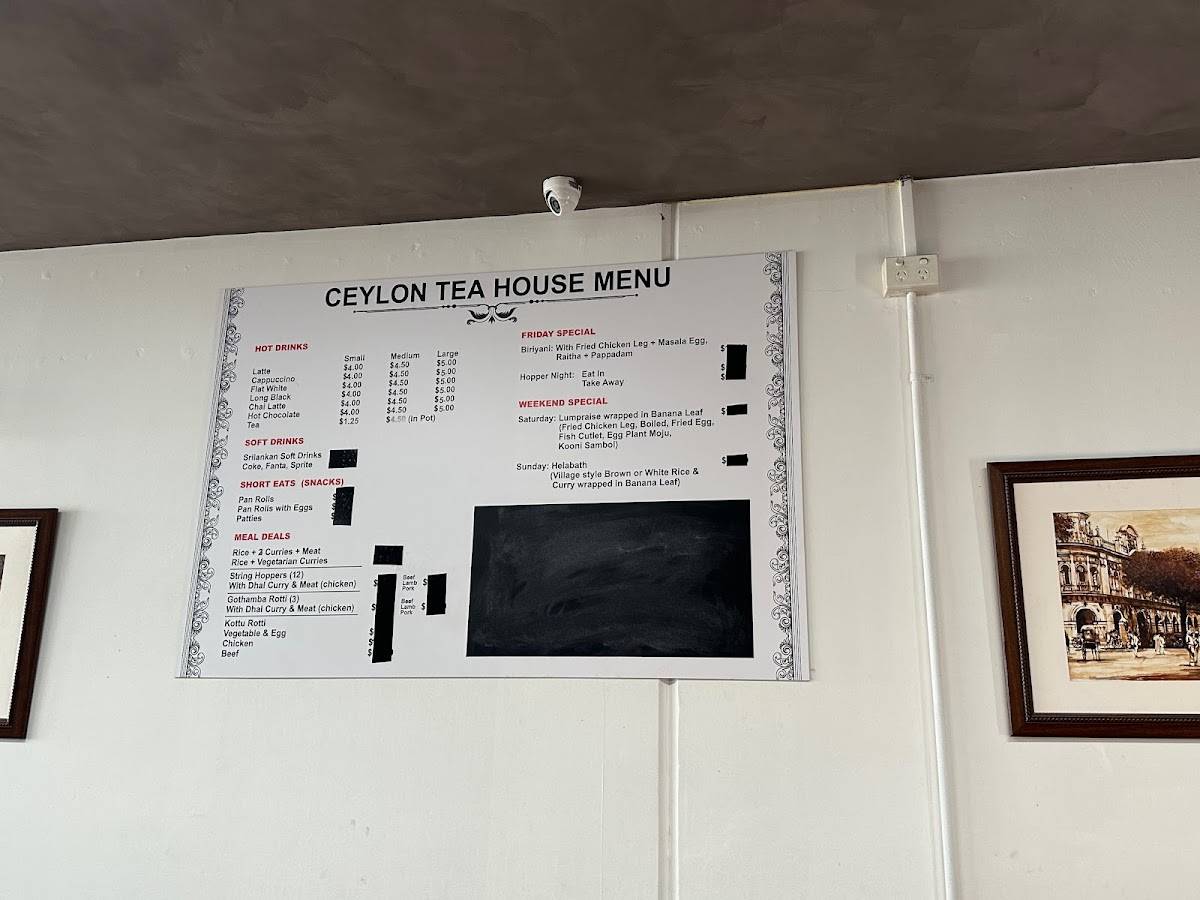 Menu at Ceylon Tea House restaurant, Cranbourne North