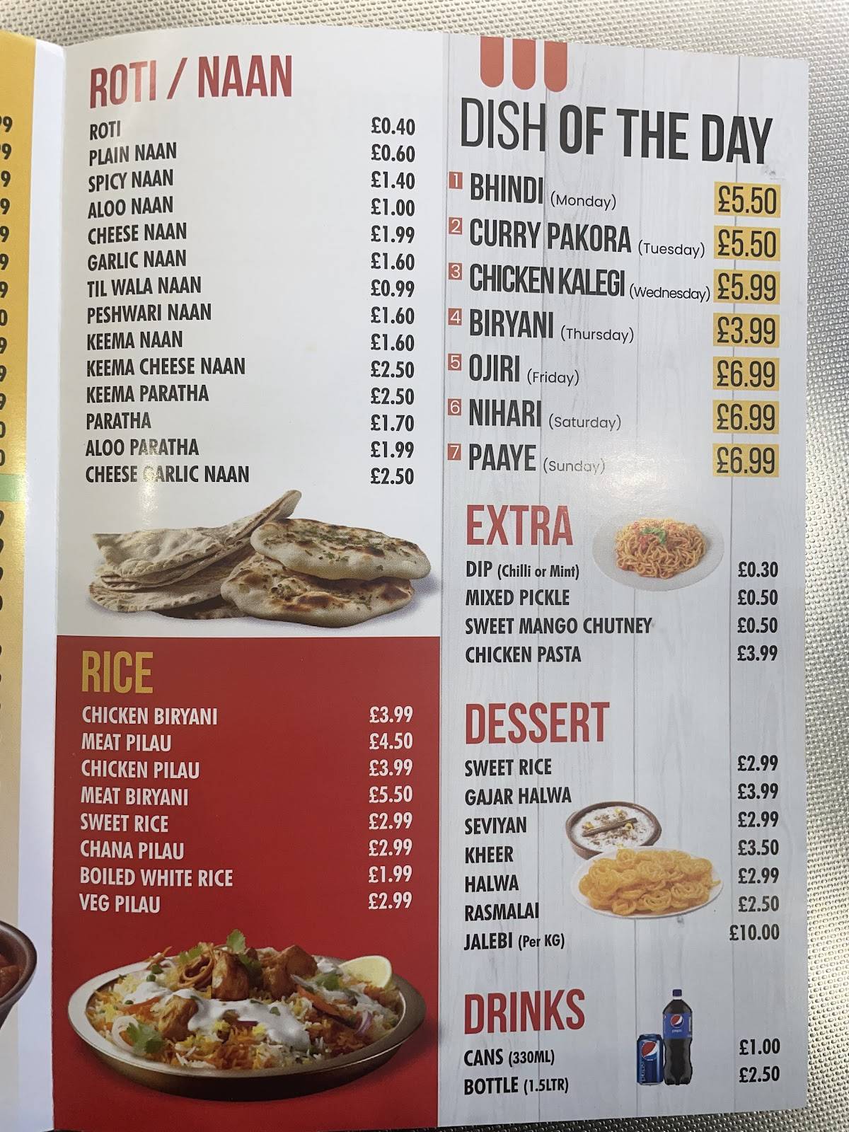 Menu at Chachas Roti Junction Dudley restaurant, Dudley