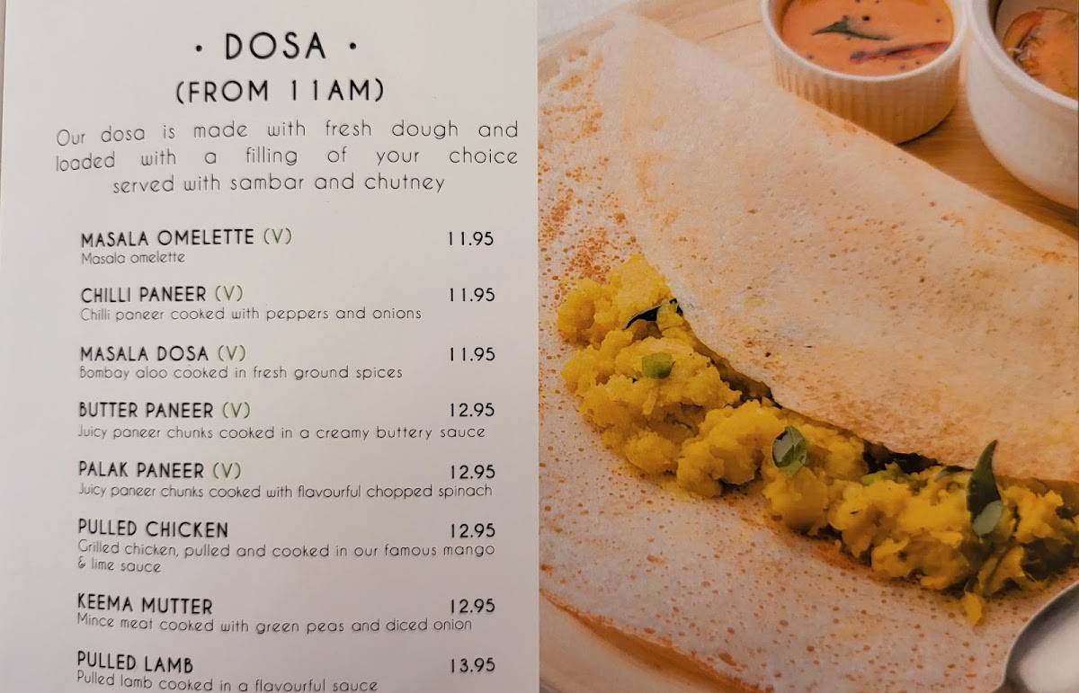 Menu at Chai & Chapati restaurant, London