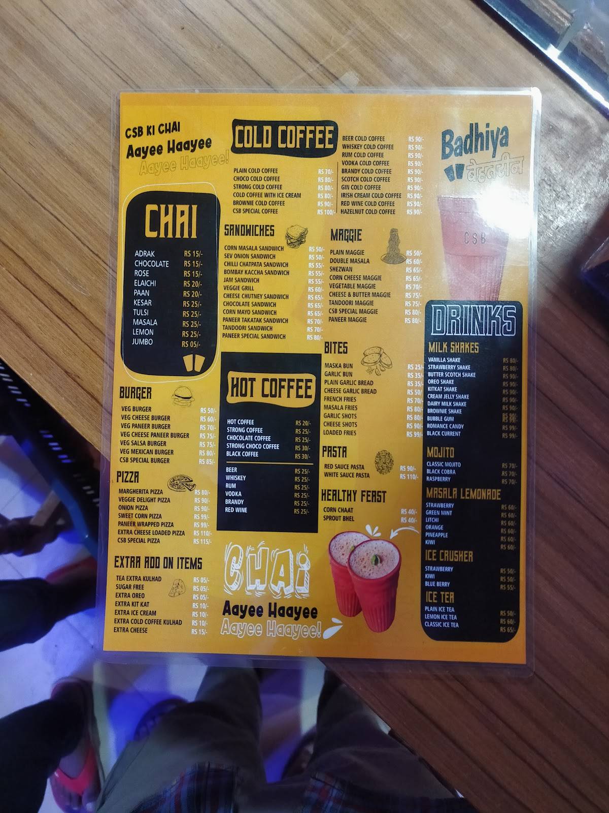 Menu at Chai sutta bar, Ranchi, Markaz tower