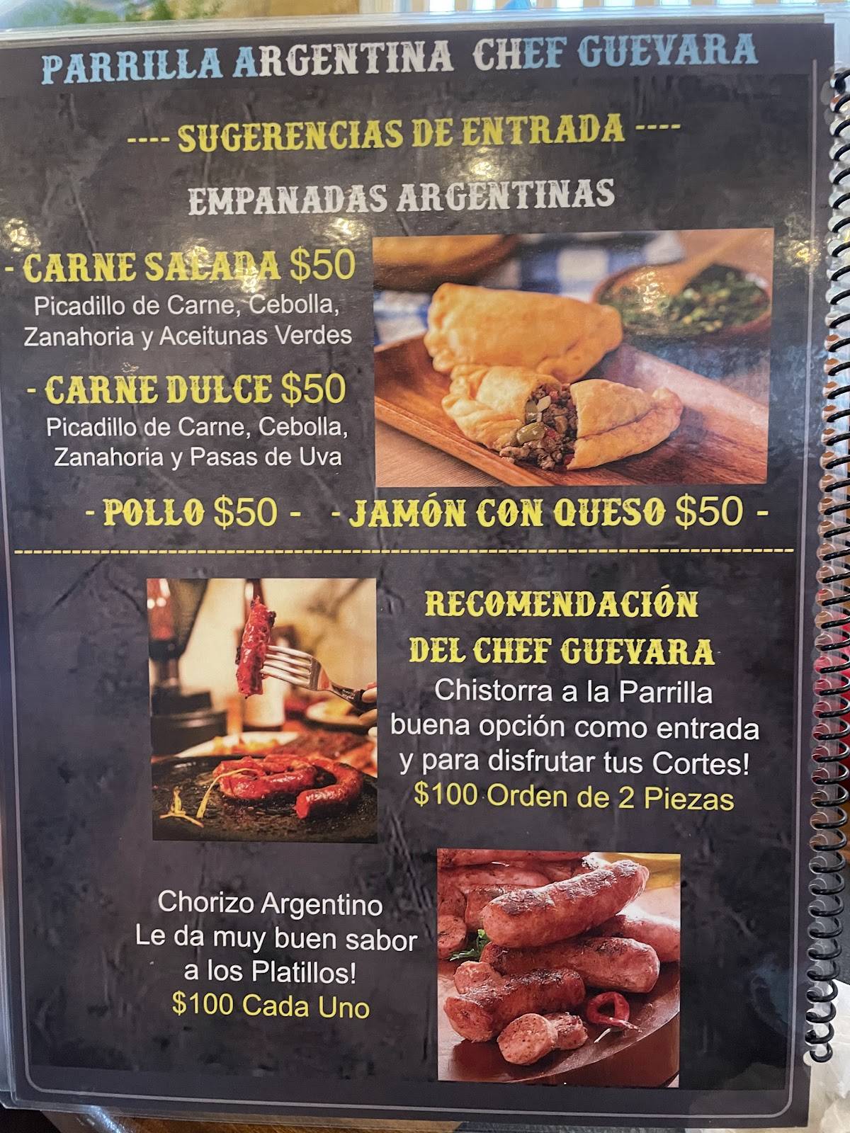 Carta de Chef Guevara Parrilla Argentina, Ensenada