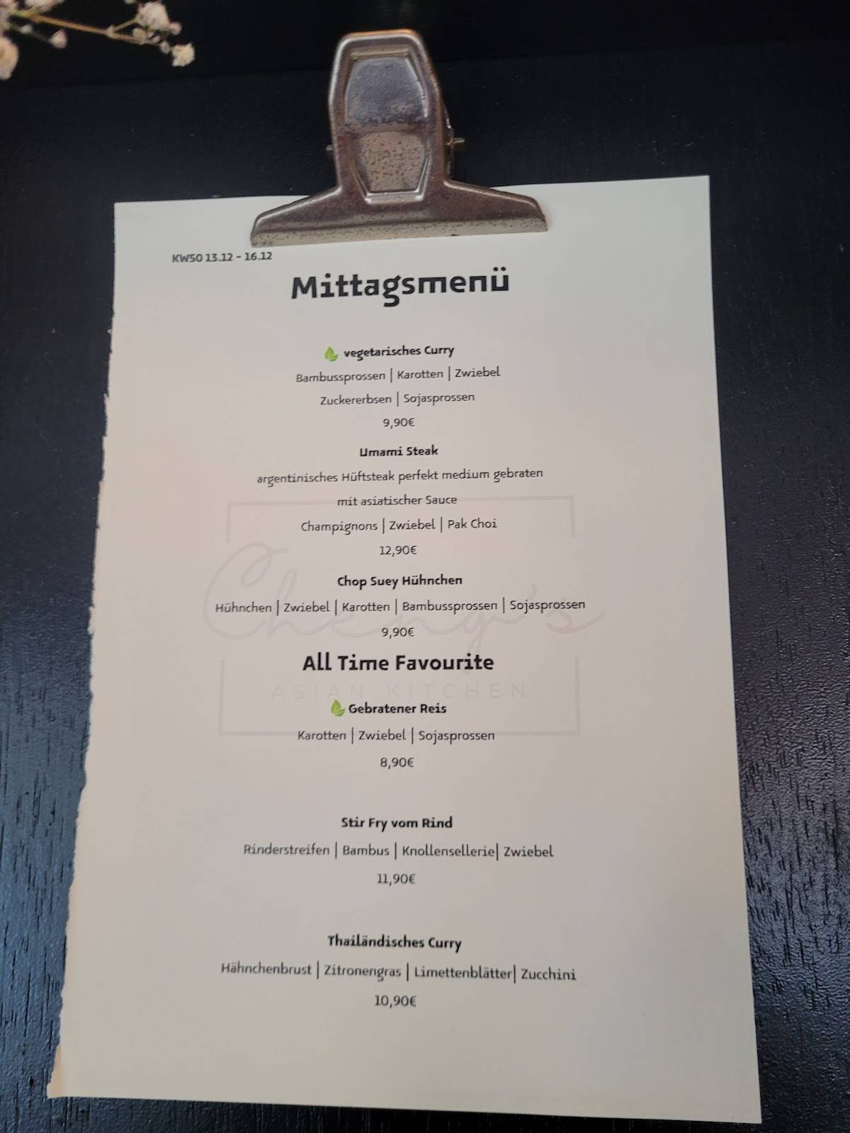 Speisekarte von Cheng's Asian Kitchen restaurant, Waldbronn