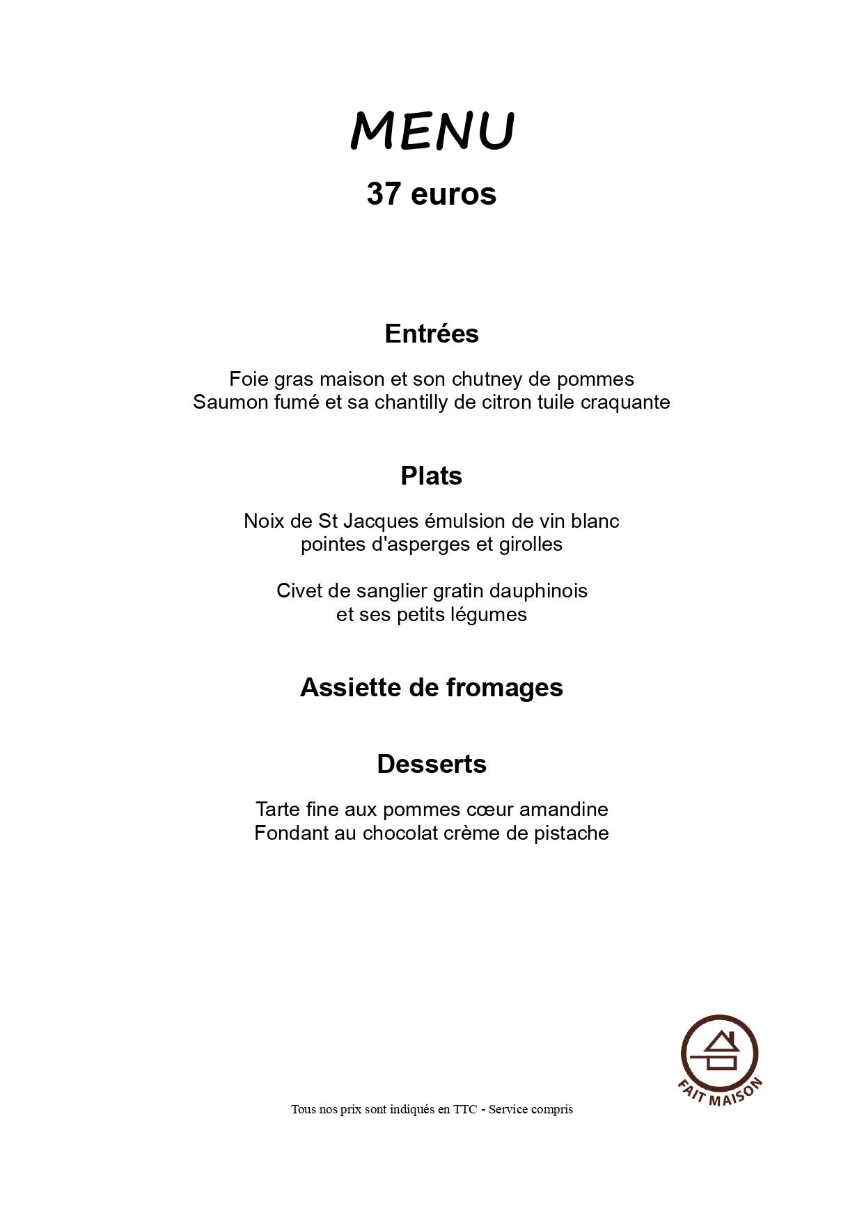 Menu au Restaurant Chez Miro, Maury