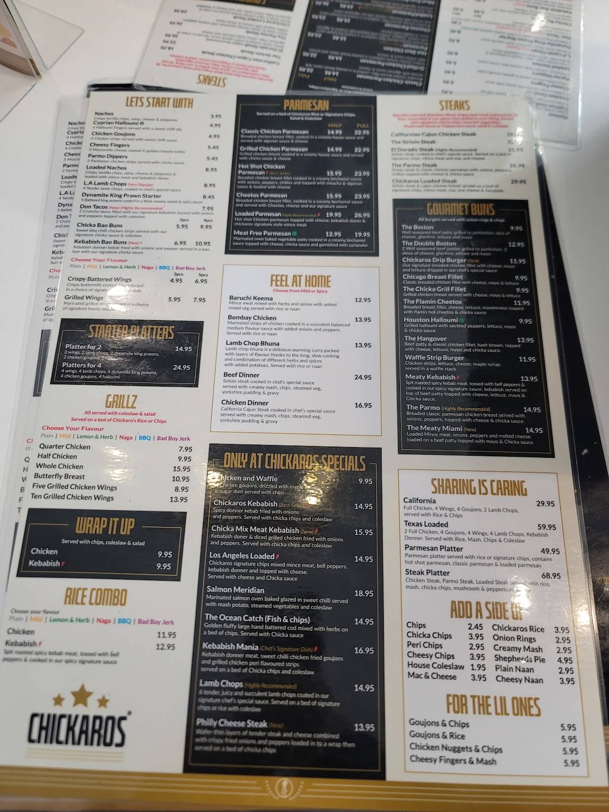 Menu at Chickaros Southampton restaurant, Southampton