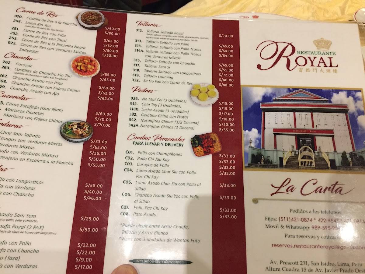 Carta del restaurante Chifa Royal, San Isidro