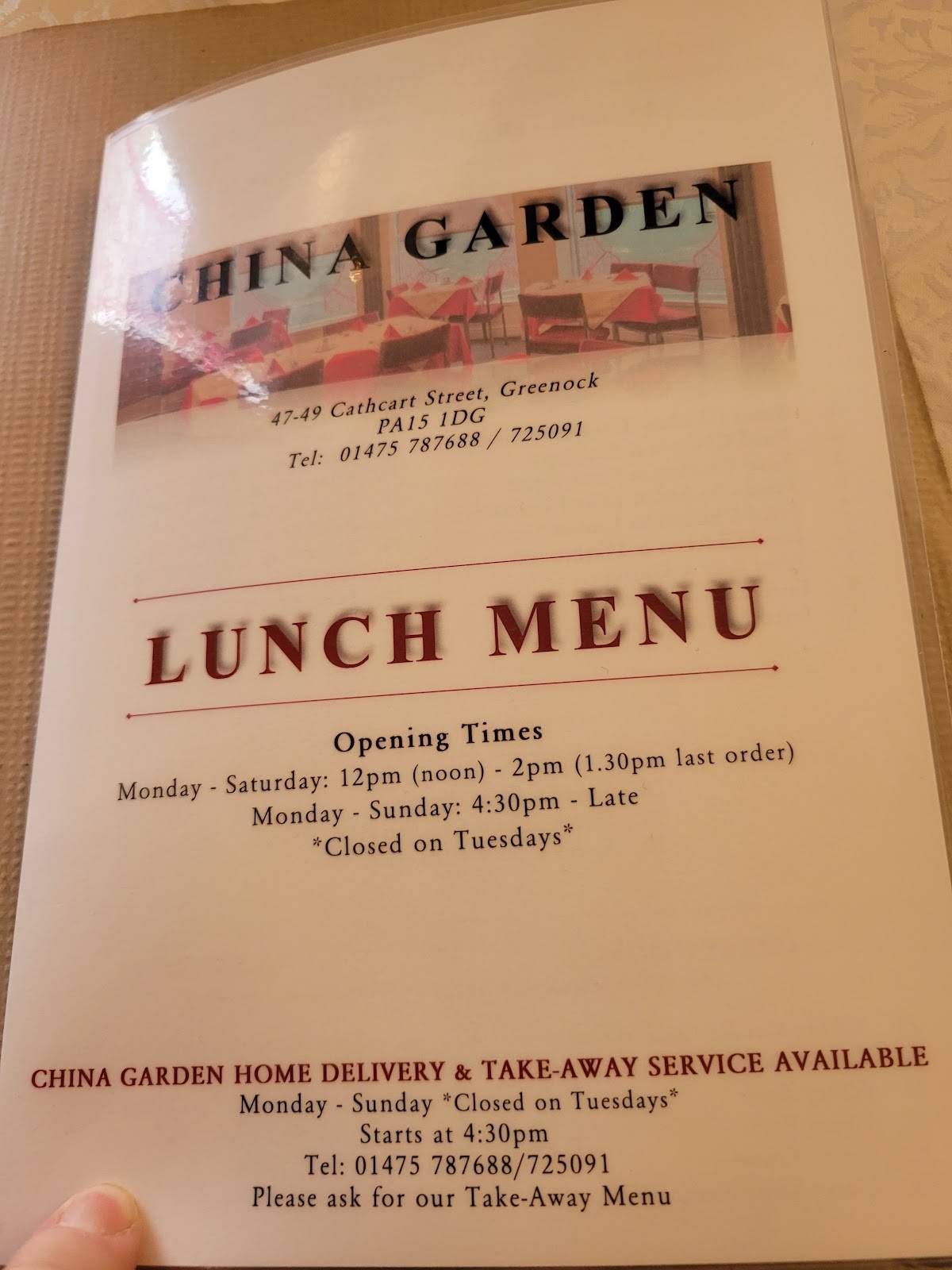 Menu at China Garden Restaurant, Greenock