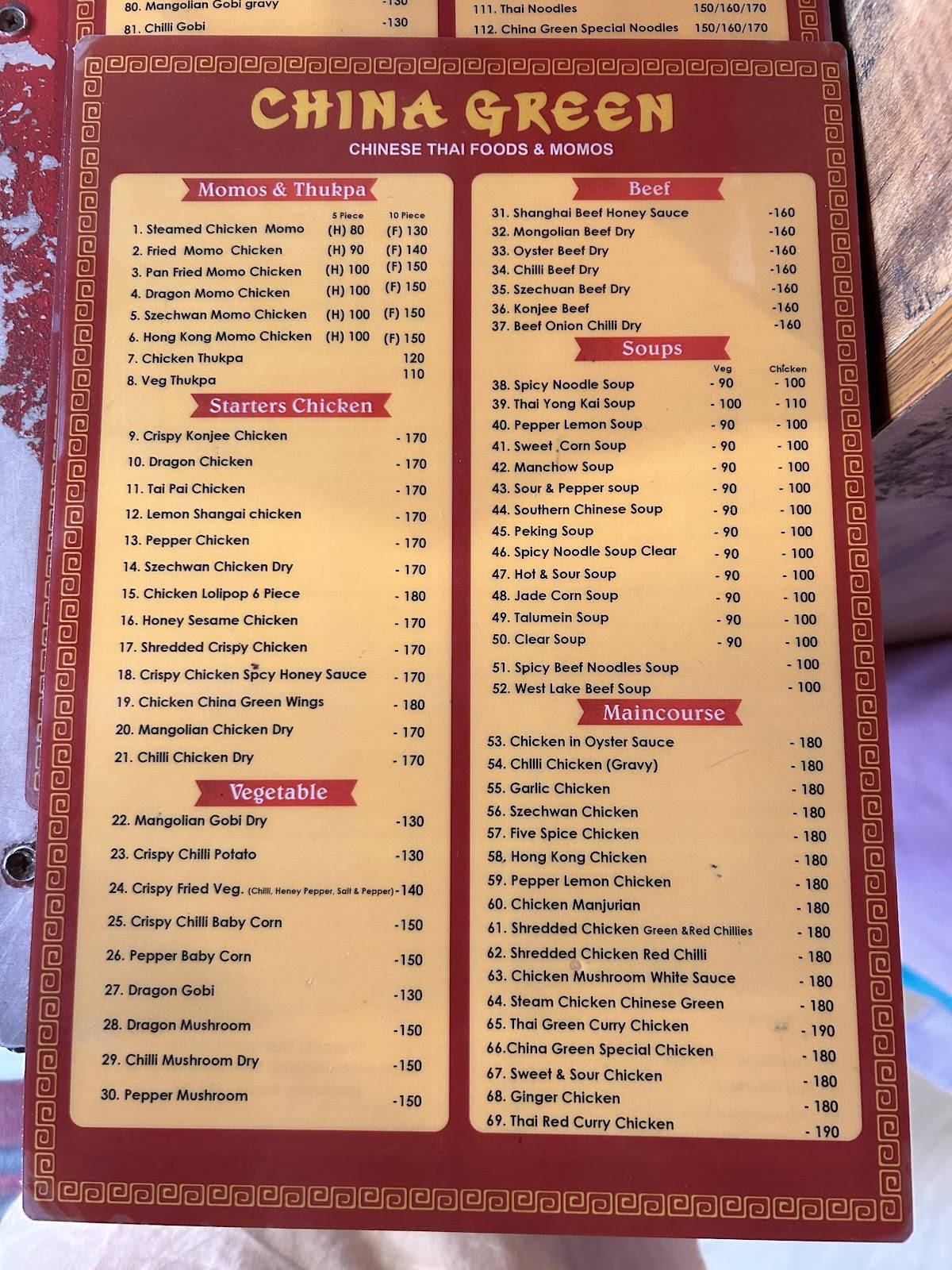 Menu at China green, Ernakulam, Edappally Raghavan Pillai Rd