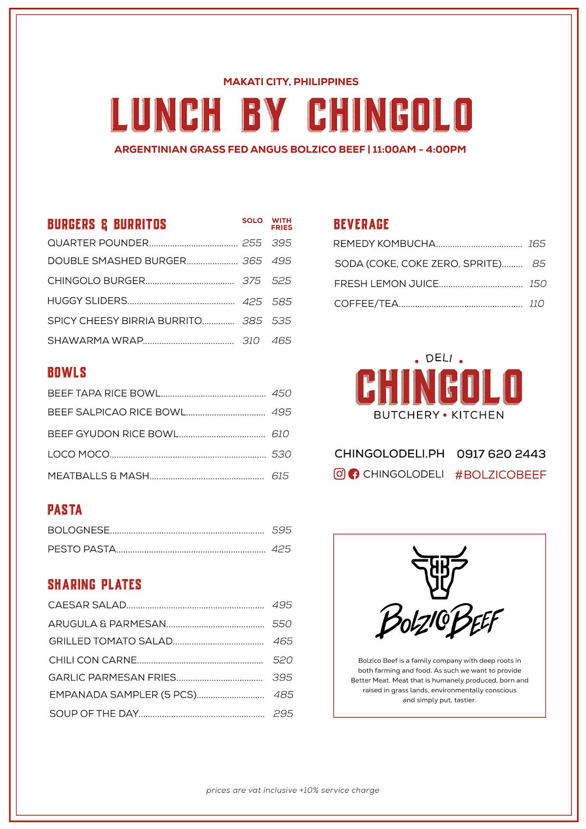 Menu at Chingolo Deli restaurant, Makati