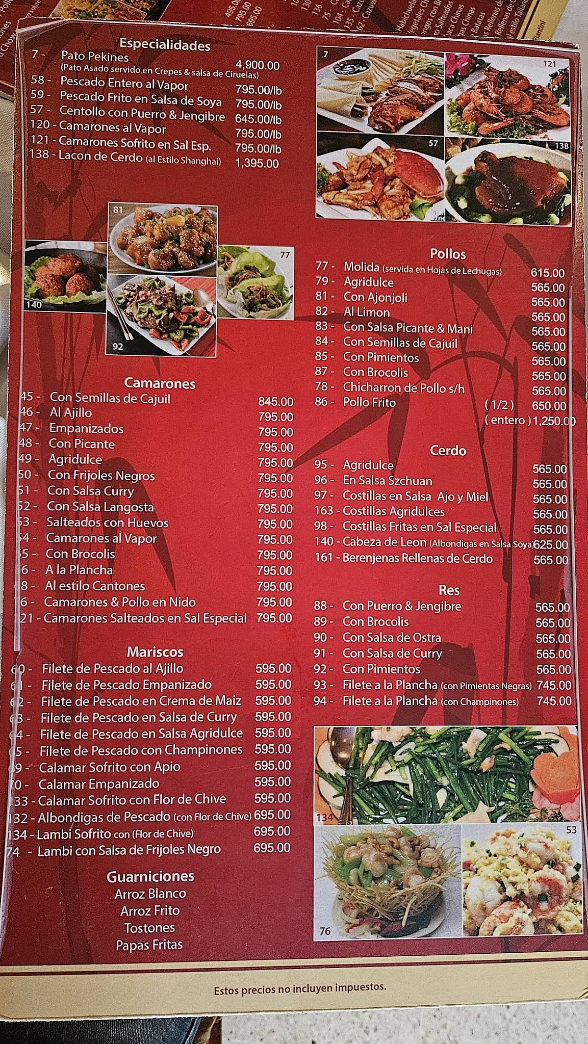 Menu at Restaurant Chino Yu, Santo Domingo