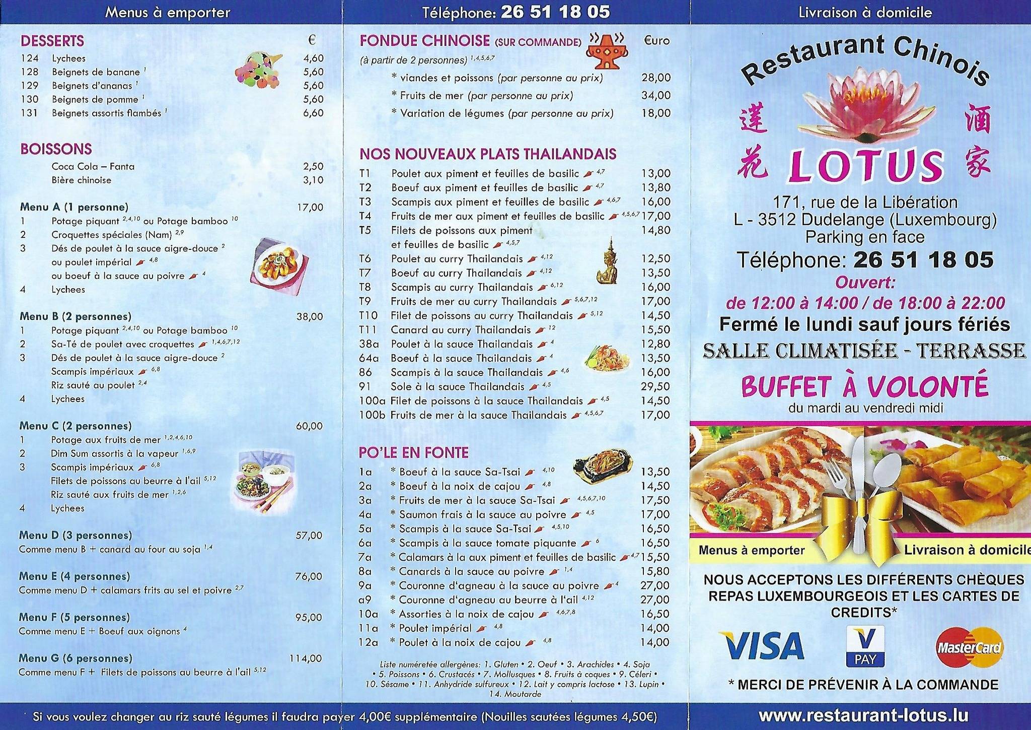 Menu au Restaurant Chinois Lotus, Dudelange
