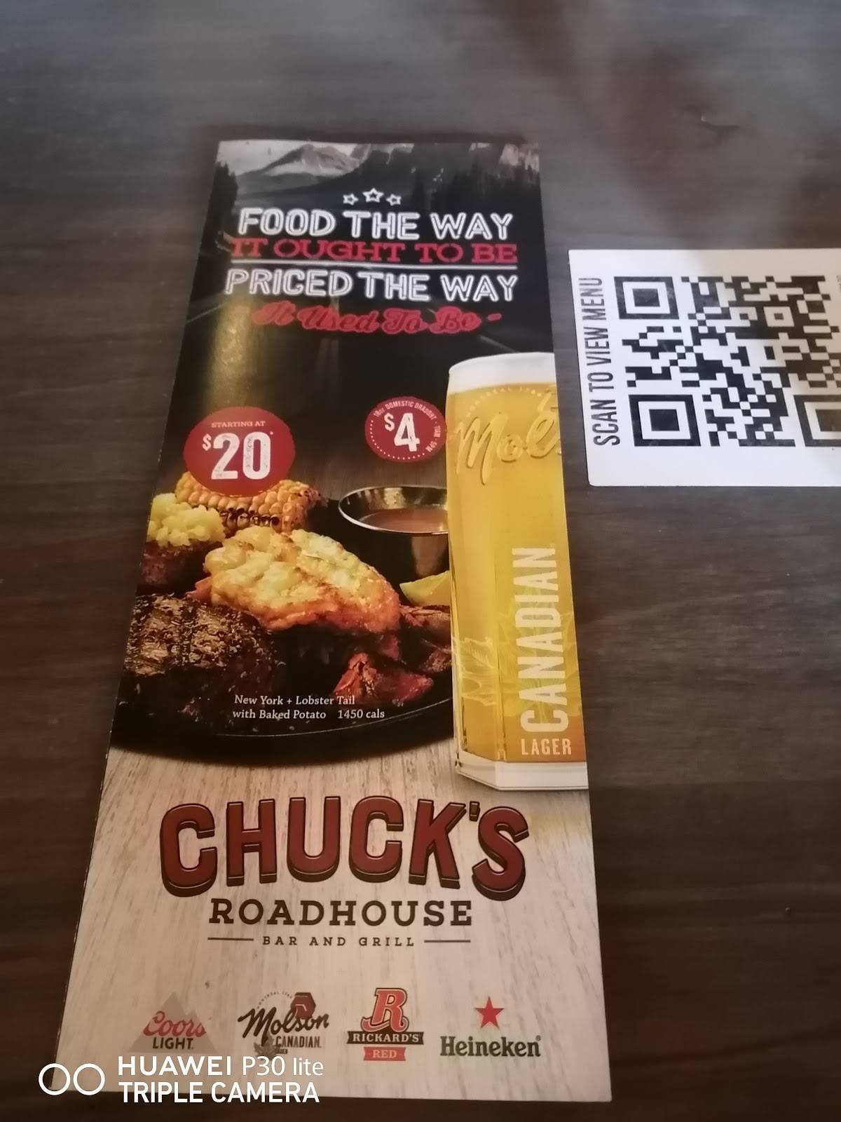 Menu at Chuck's Roadhouse Bar & Grill, London, 310 Clarke Rd