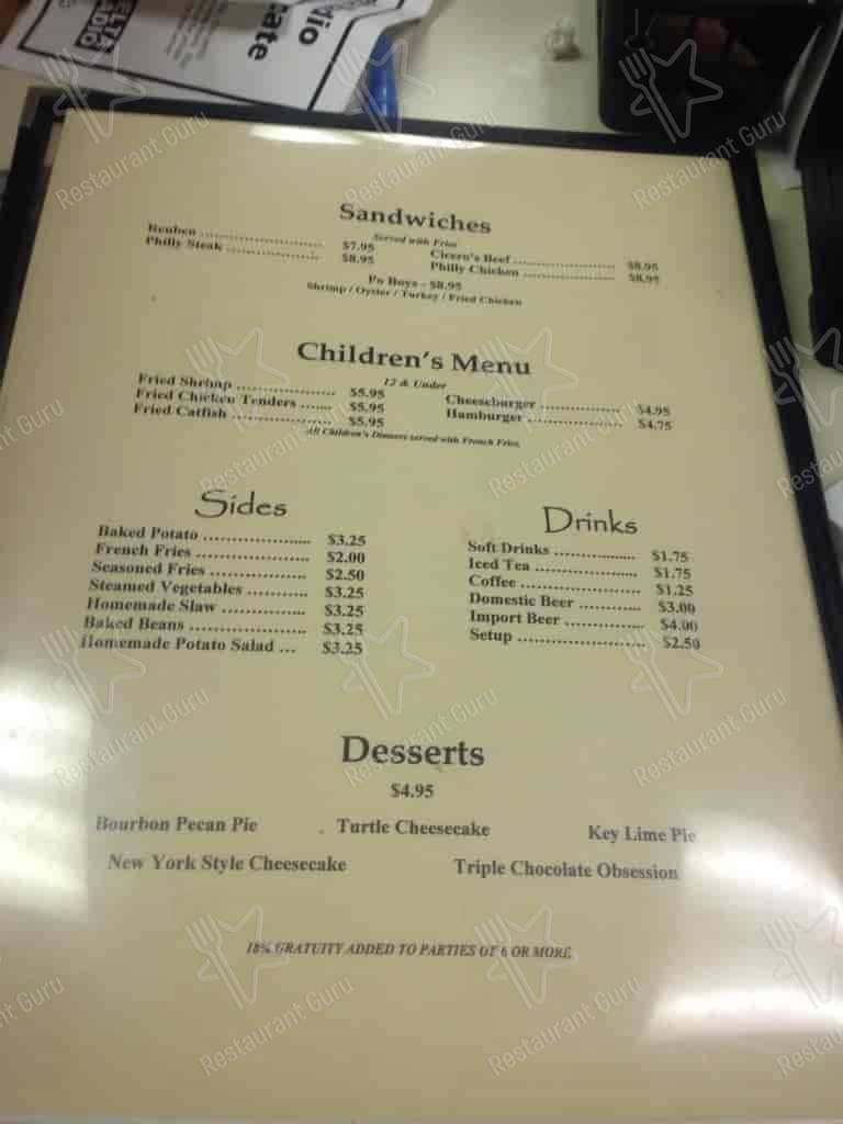 Menu at Cicero's Restaurant, Leland
