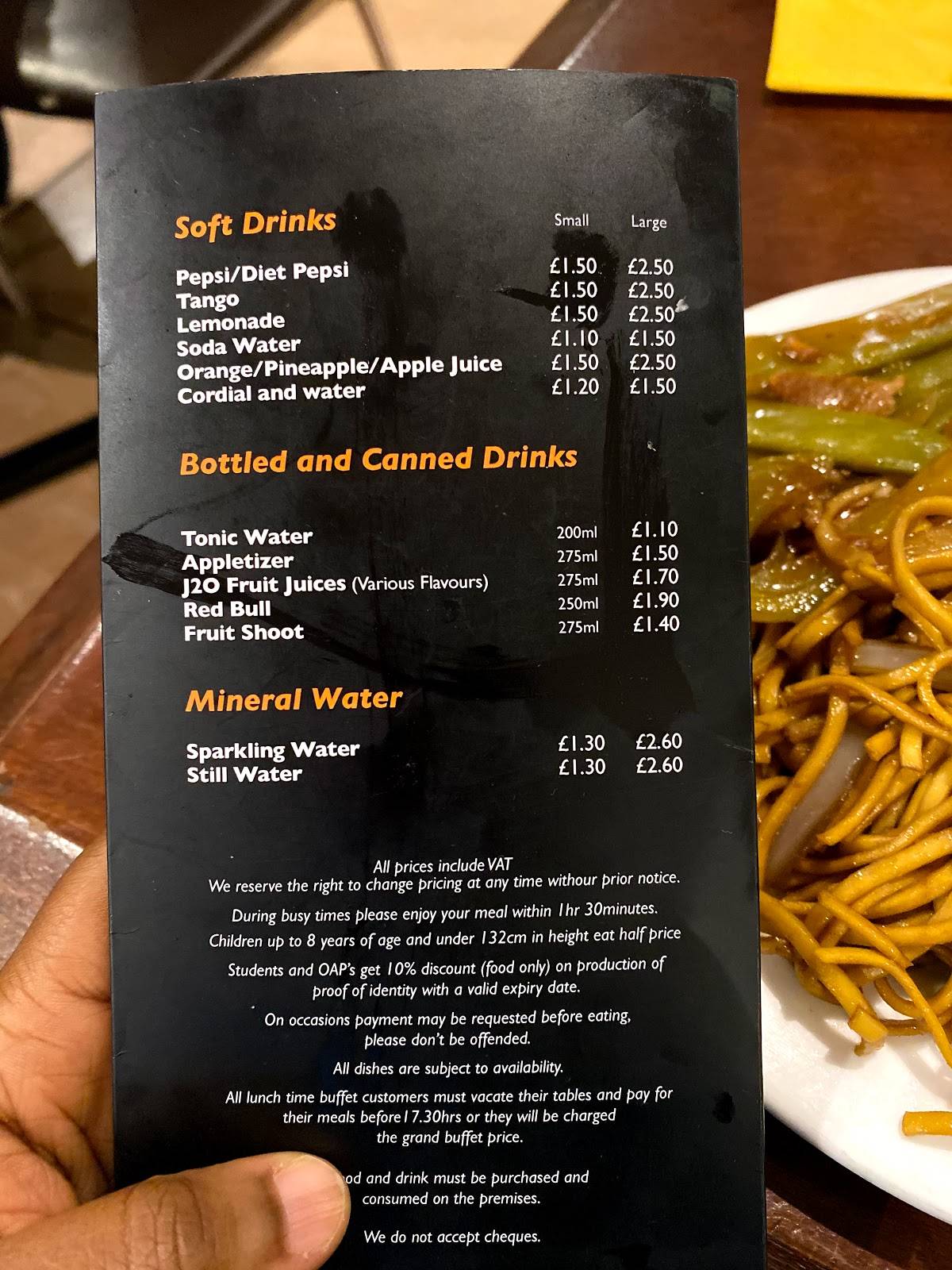 Menu at City Buffet restaurant, Liverpool
