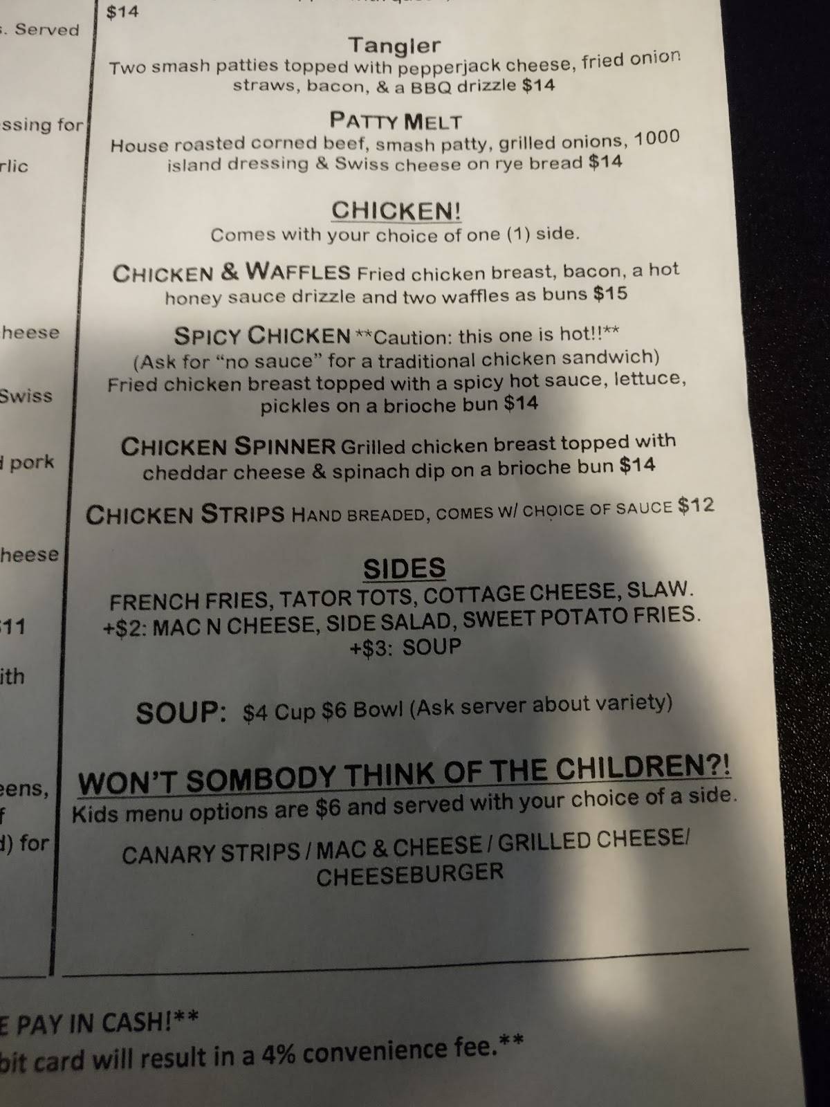 Menu at Coal Creek Inn restaurant, Coal Valley