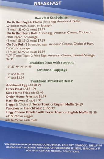 Menu at Cobbie's Corner Store, Wayne
