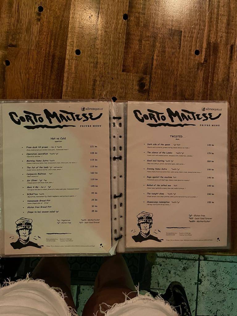 Menu at Corto Maltese Freestyle food restaurant, Split, Obrov ul. 7