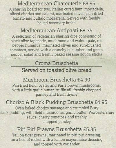 Menu at Croma Prestwich restaurant, Manchester, 30 Longfield Centre