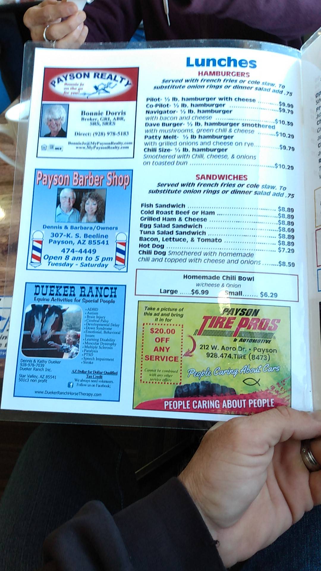 Menu at Crosswinds Restaurant, Payson
