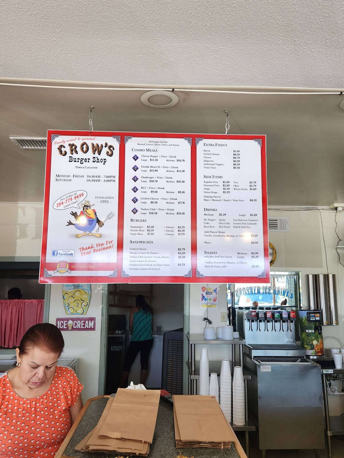 Menu at Crow's Burgers restaurant, Temple