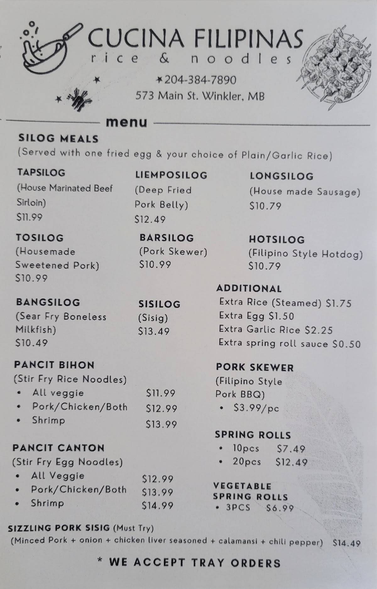 Menu at Cucina Filipinas rice&noodles restaurant, Winkler