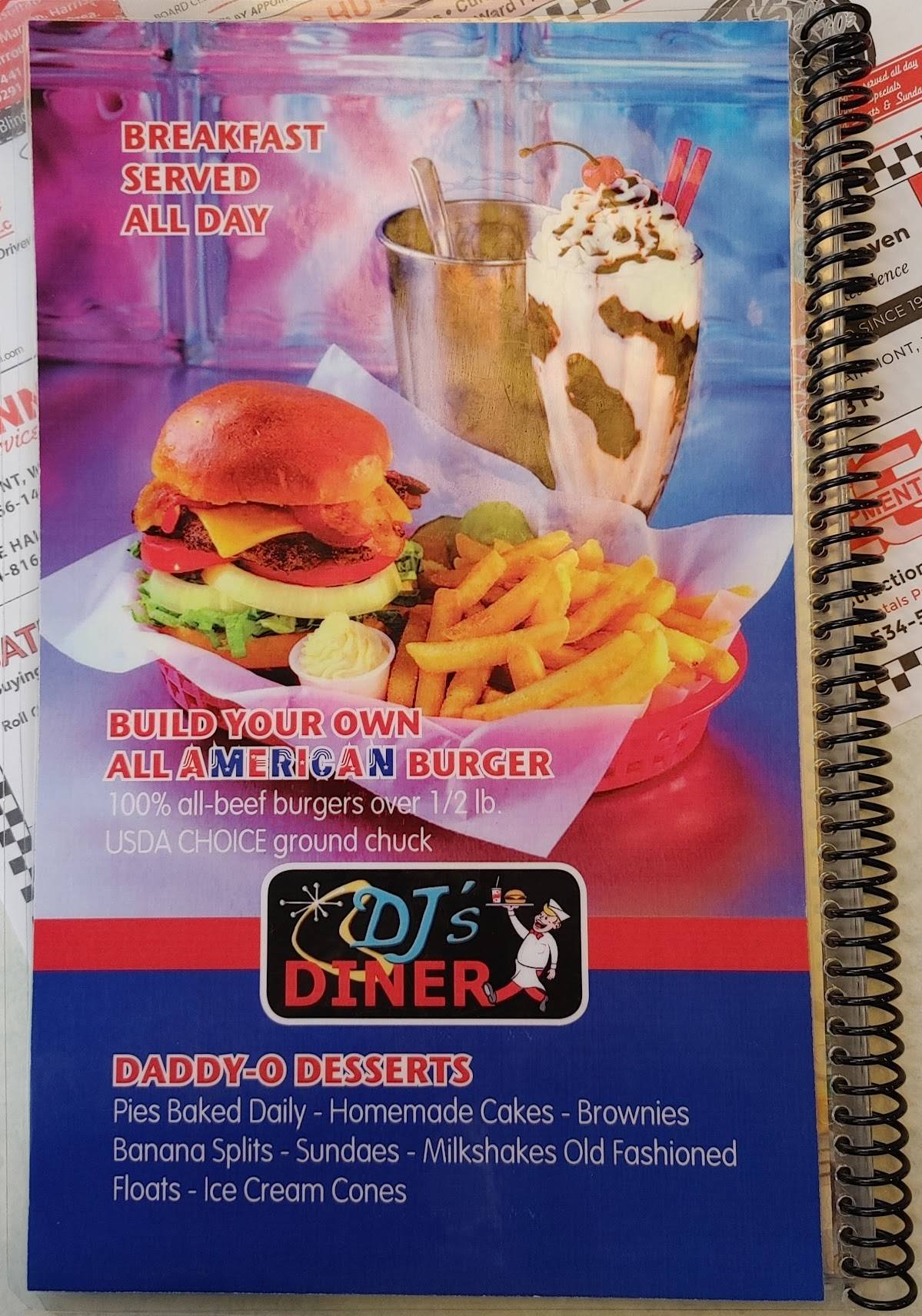 Menu at DJ's 50'S & 60'S Diner restaurant, Fairmont