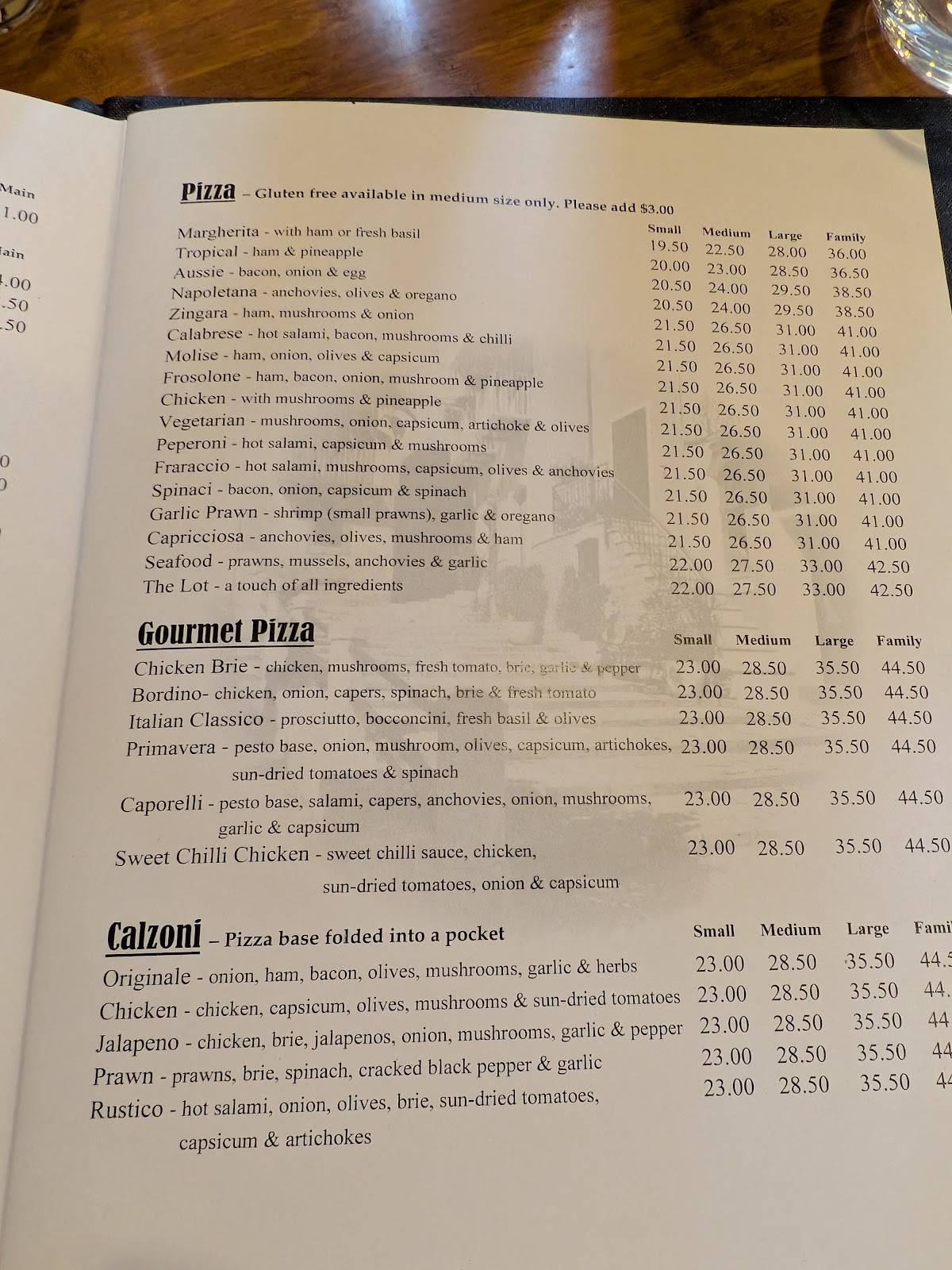 Menu at Da Angelo Ristorante restaurant, Battery Point