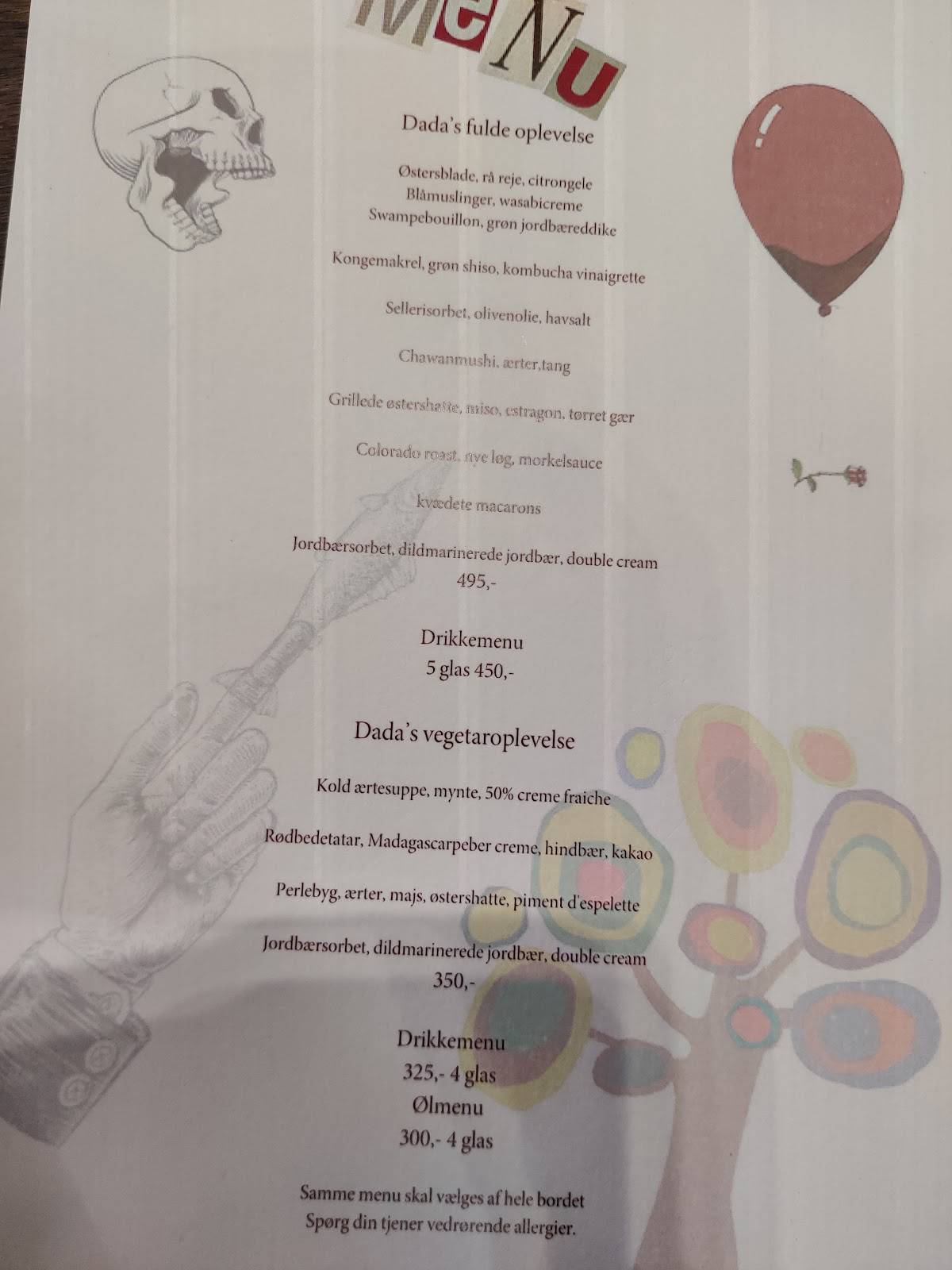 Menu at Dada Restaurant & Cocktails, Copenhagen