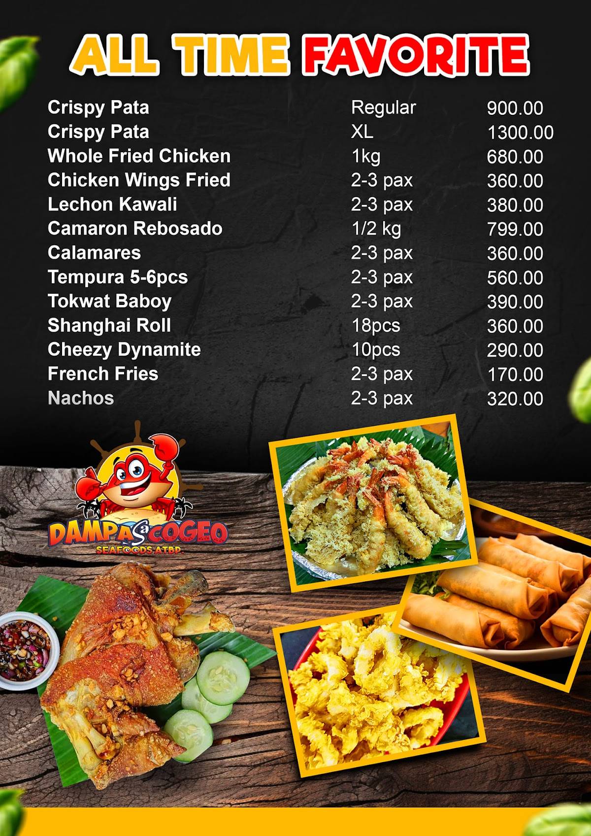 Menu at Dampa sa Cogeo Holy Spirit QC Branch restaurant, Quezon City